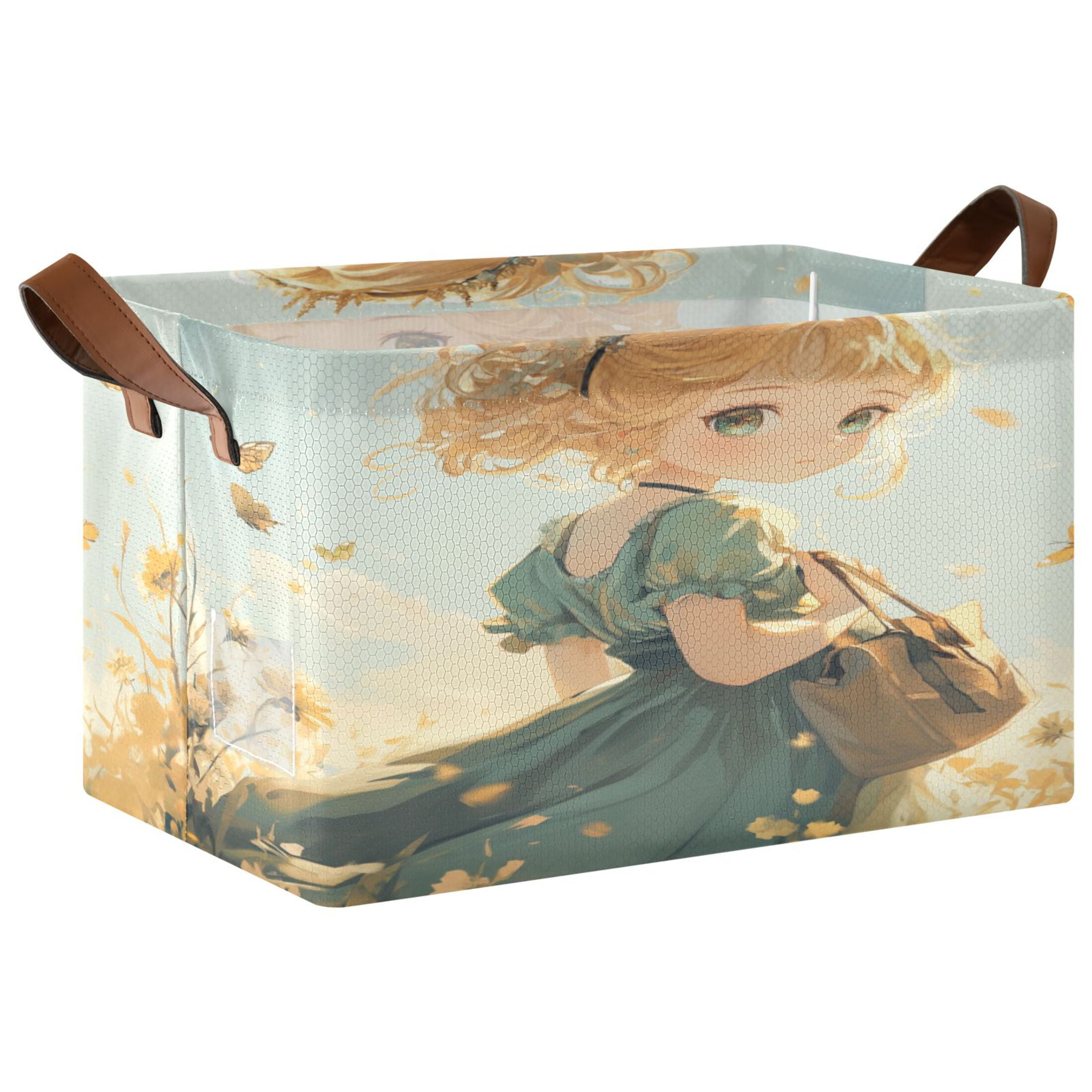 Little Girl Surrounded by Butterflies Storage Basket Soccer Plaid ...