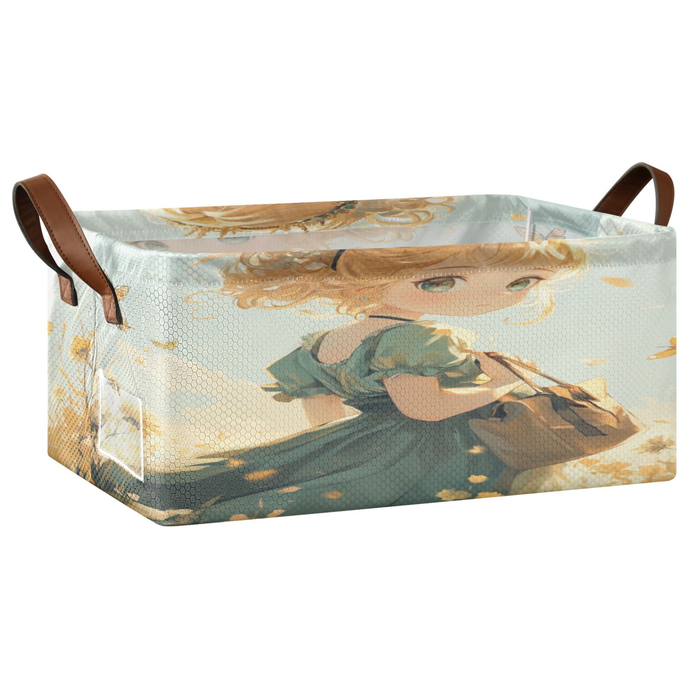 Little Girl Surrounded by Butterflies Storage Basket Soccer Plaid ...