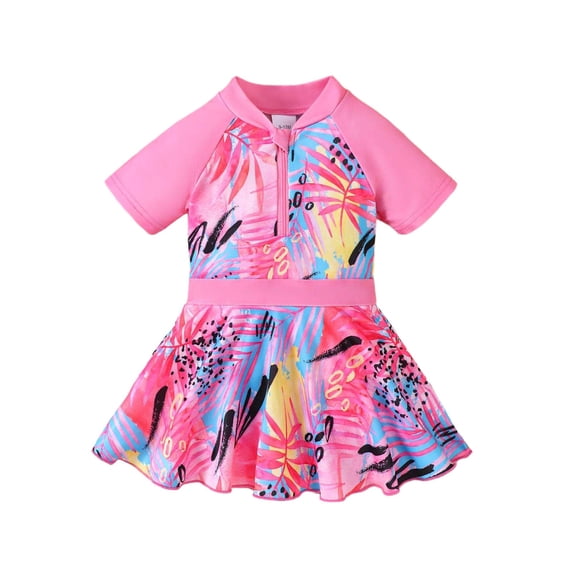 Little Girl Swimsuit Floral Leaf Print Ruffle Dress With Shorts Beach ...