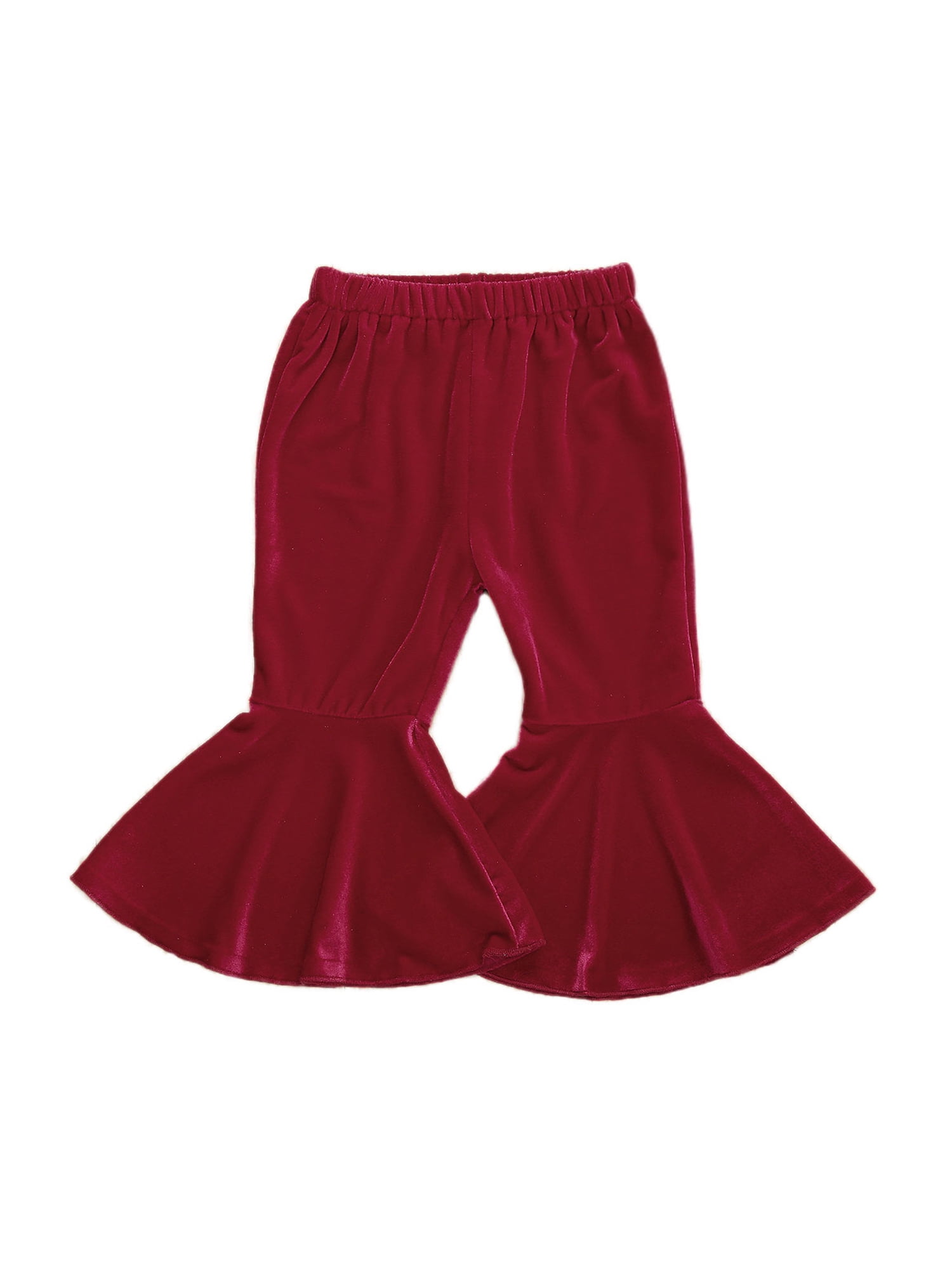 Little Girl Velvet Flare Pants Solid Color Elastic High Waist Ruffle ...