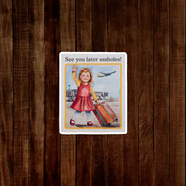 Little Girl Waves Goodbye At Airport Watercolor Sticker - Fun Travel ...
