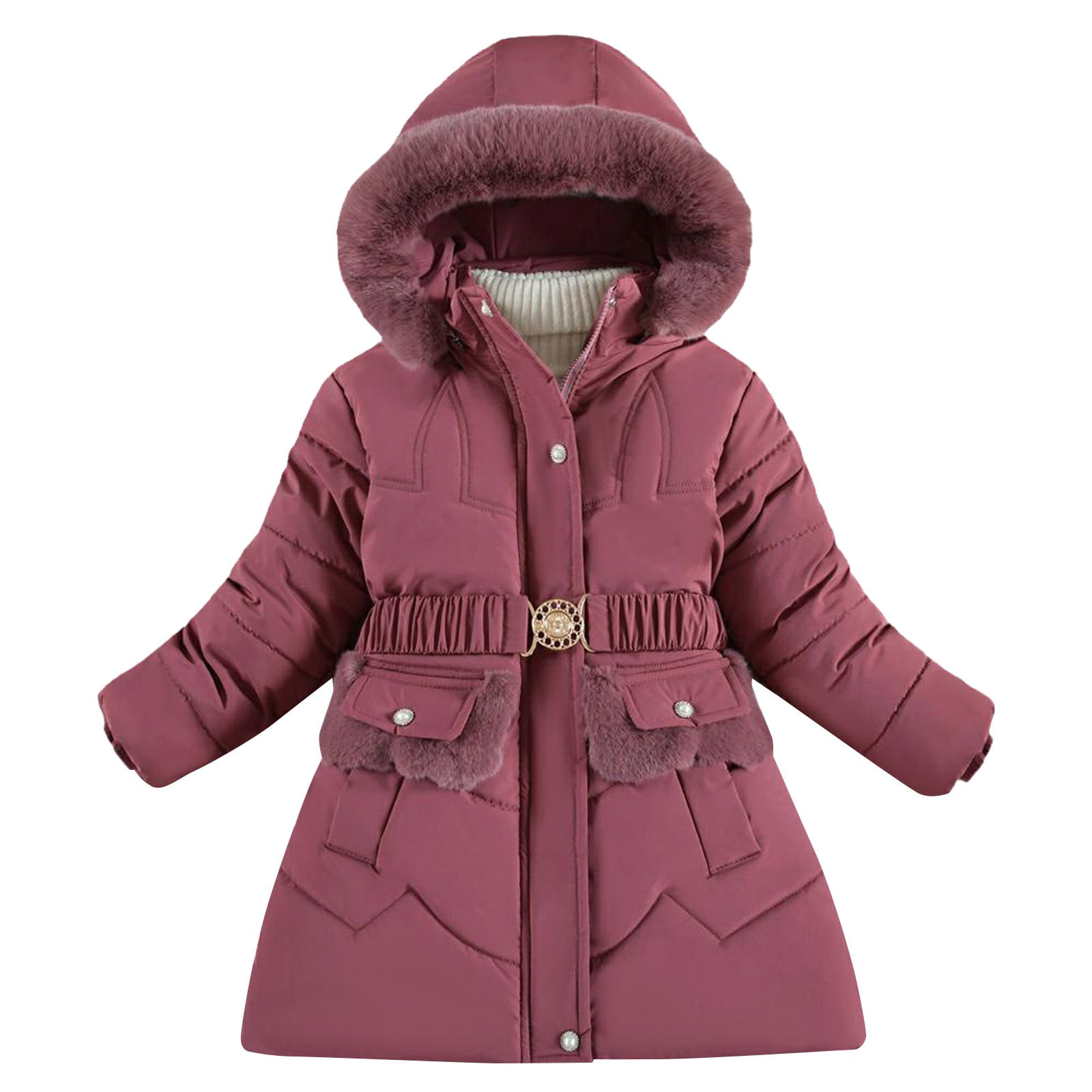 Little Girl Winter Coats Fur Hooded Padded Jacket Parka Warm Medium ...