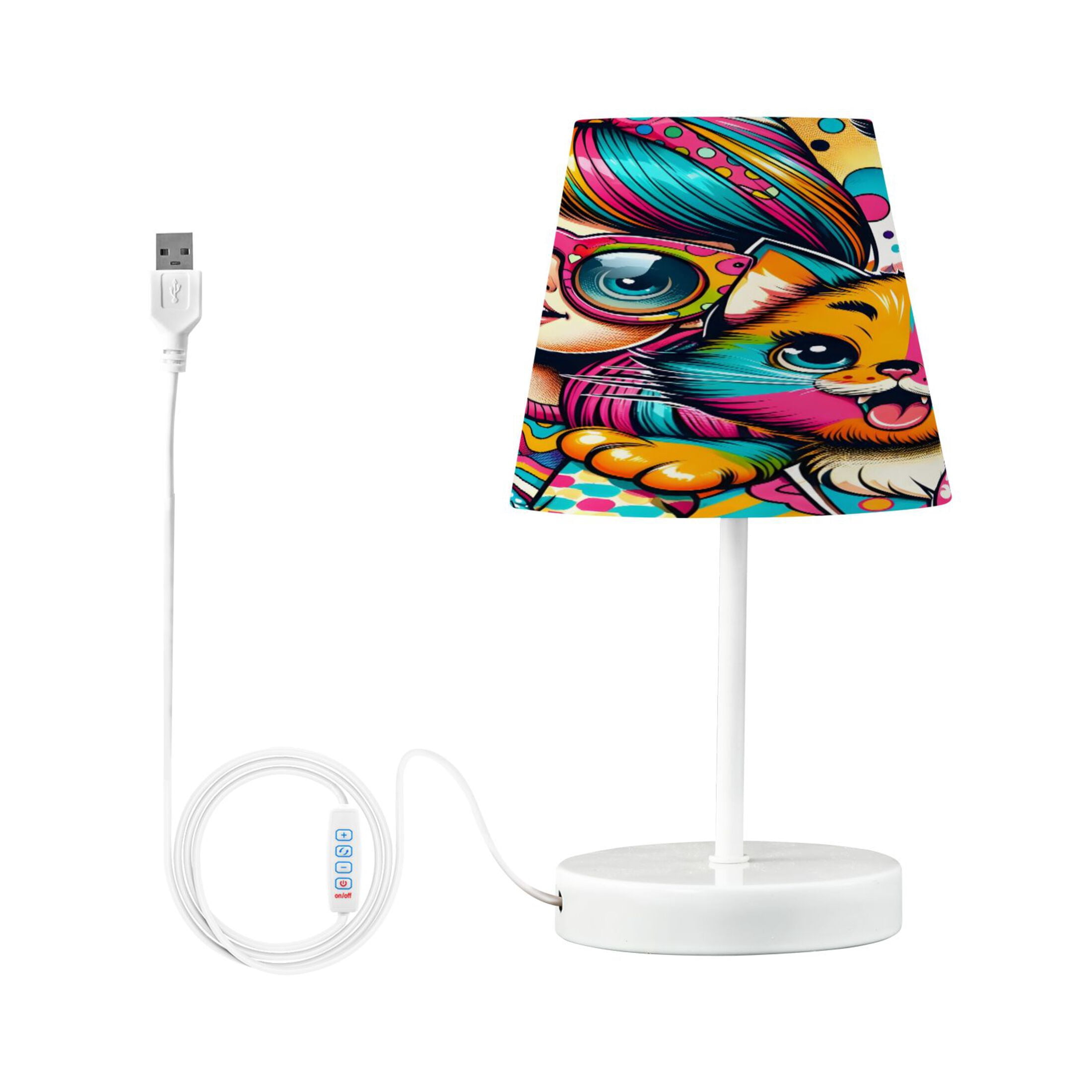 Little Girl and Colorful Comical Cat Desk Lamp LED Table Nightstand ...