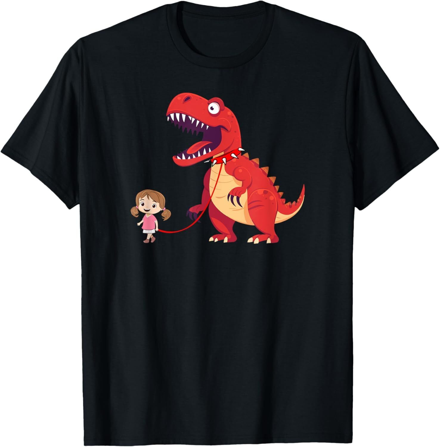 Little Girl holding leash of T-Rex Dinosaur Pet T-Shirt Hoodie ...