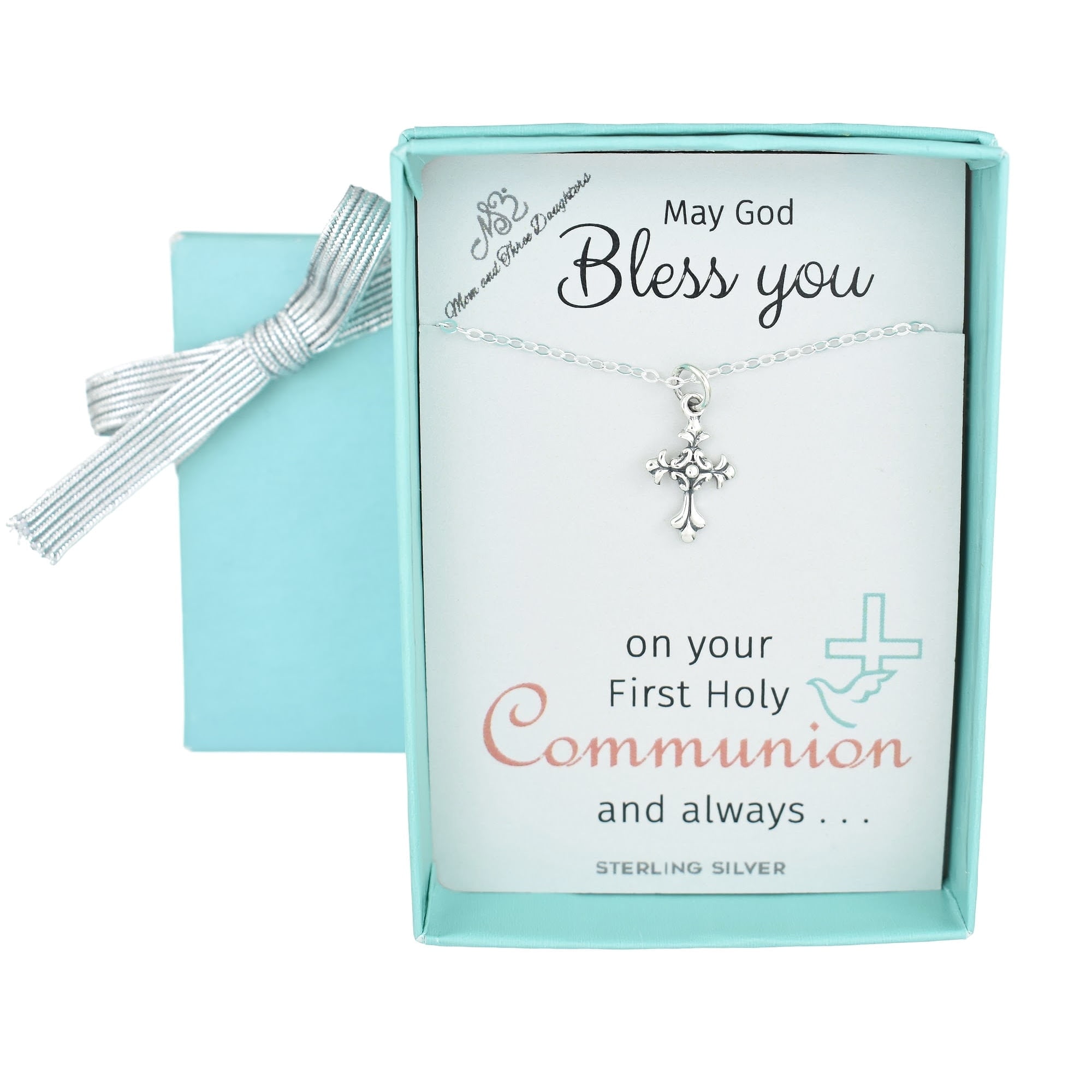 First Communion Necklace. 925 Sterling Silver Cross on a 14" Sterling ...