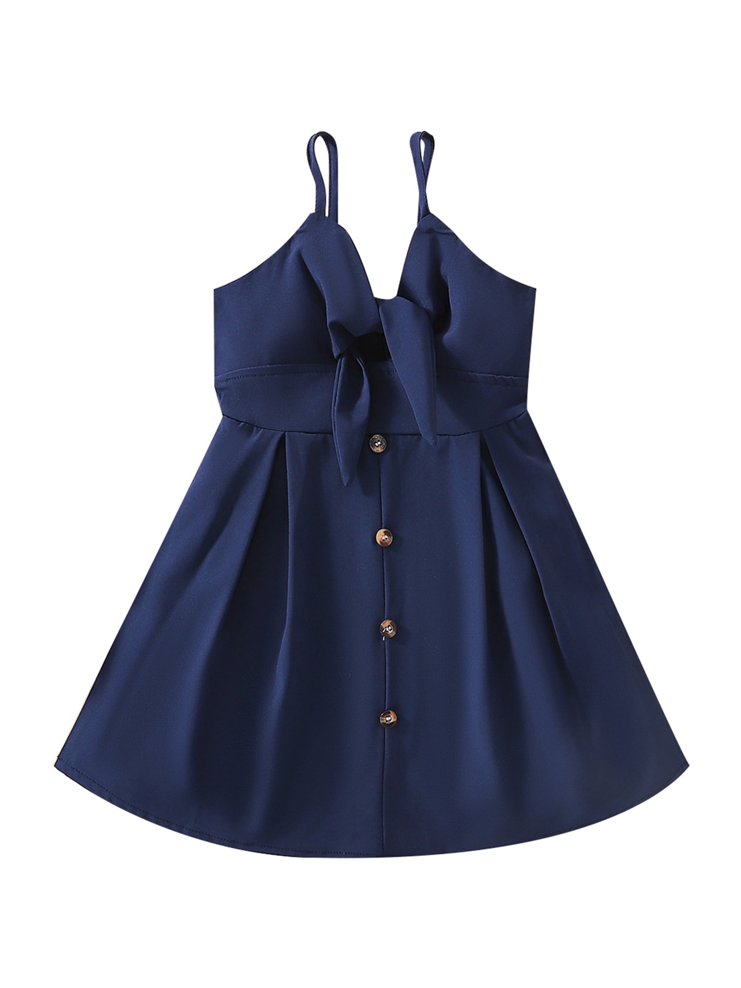 Little Girl’s Solid Color Dress Casual Knotted V-neck Button Suspender ...