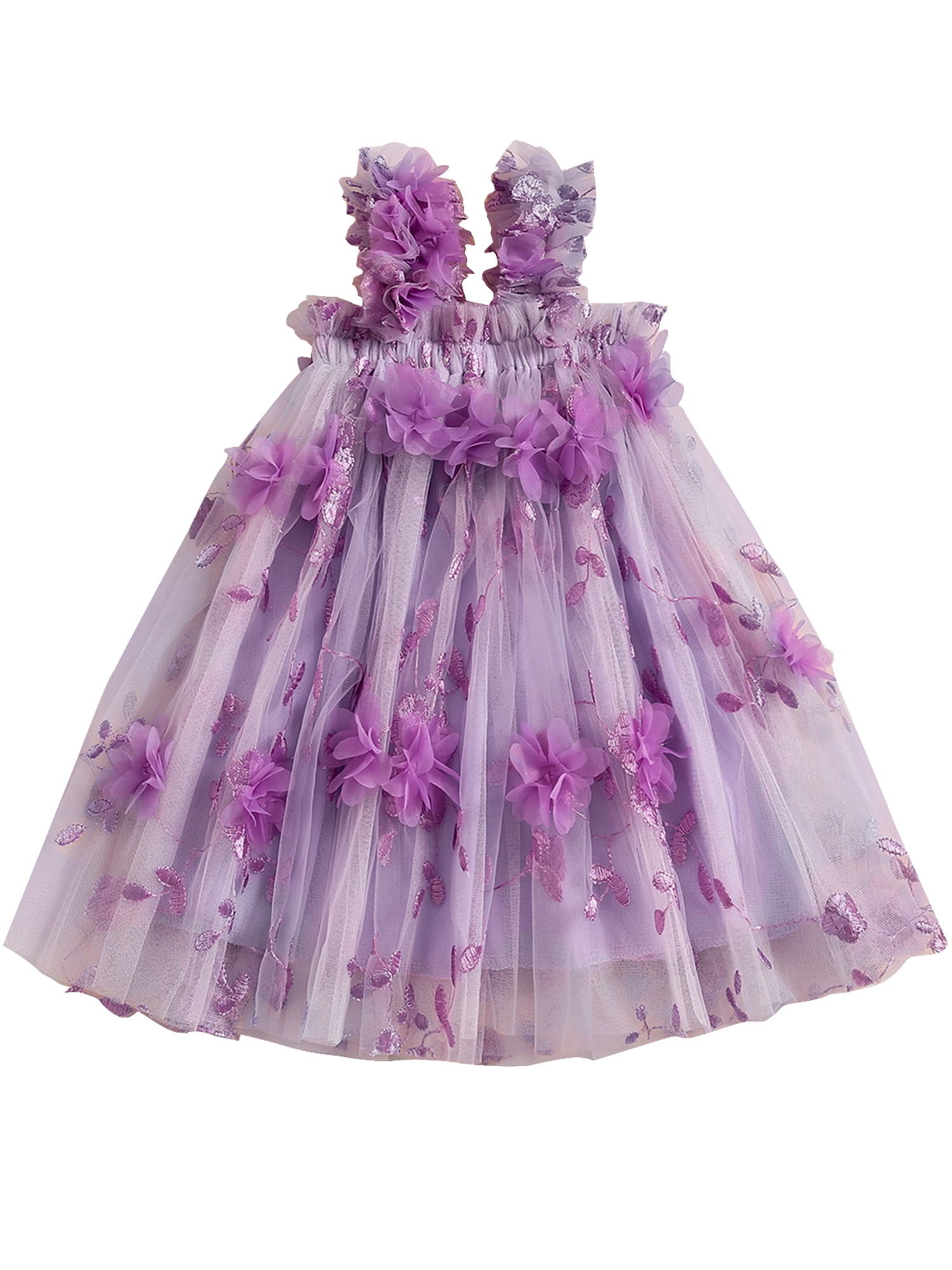Little Girl's Tulle Dress Sleeveless 3D Flower Princess A-Line Dress ...