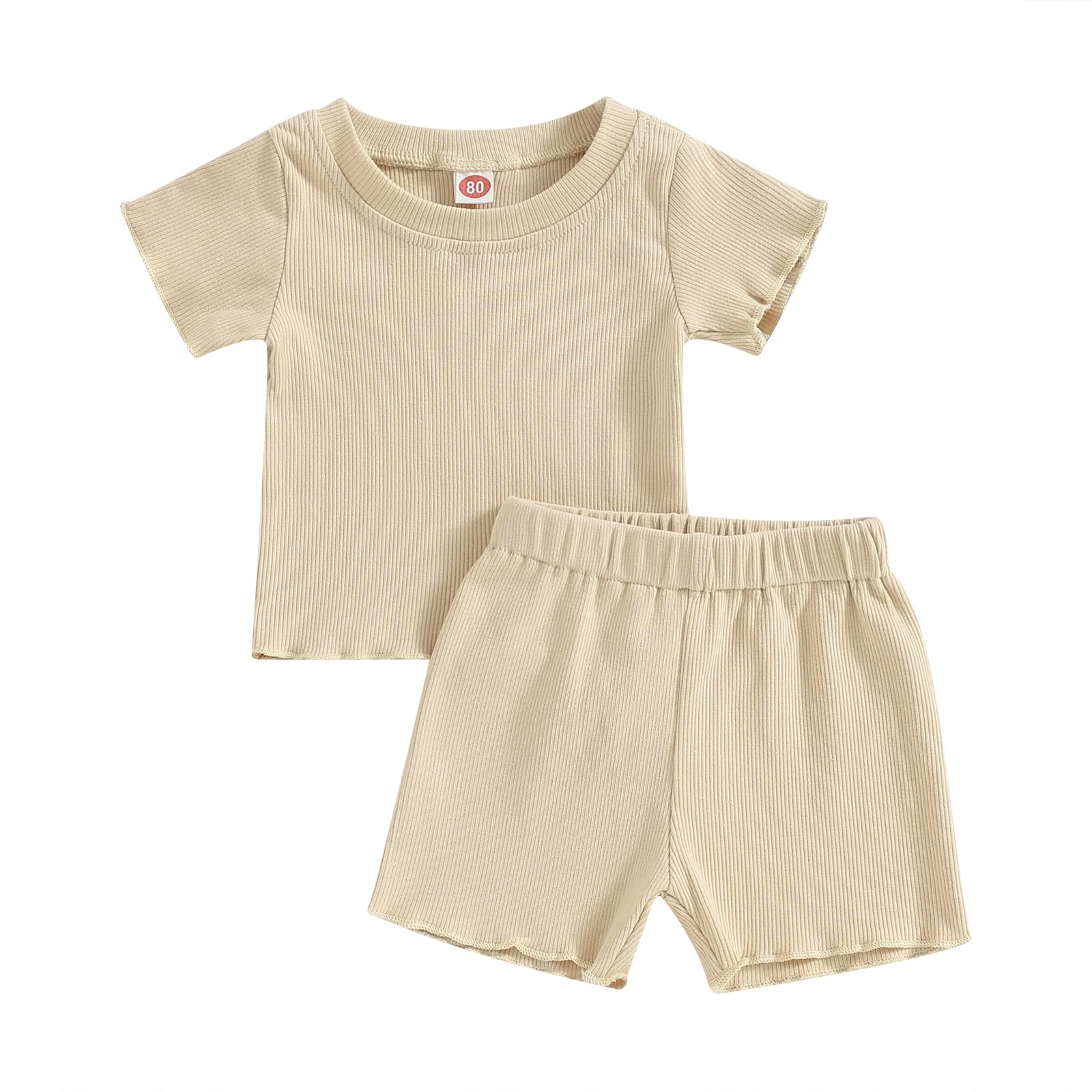 Little Girl´s Two Pieces Clothes Outfit, Round Neck Short Sleeve Ribbed ...