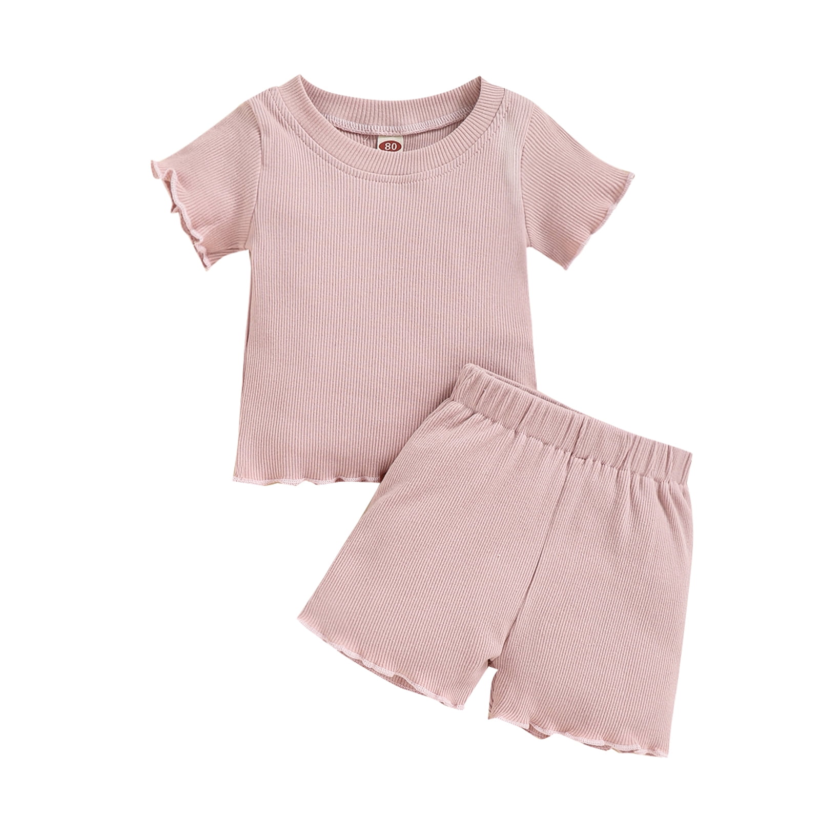 Little Girl´s Two Pieces Clothes Outfit, Round Neck Short Sleeve Ribbed ...