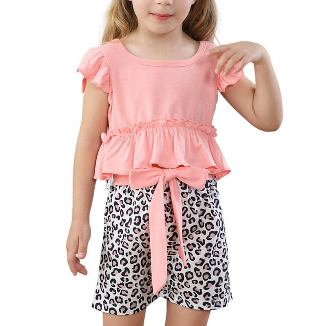 Little Girls 2 Piece Outfits Size 7 Summer Clothes Pink Tops Leopard ...