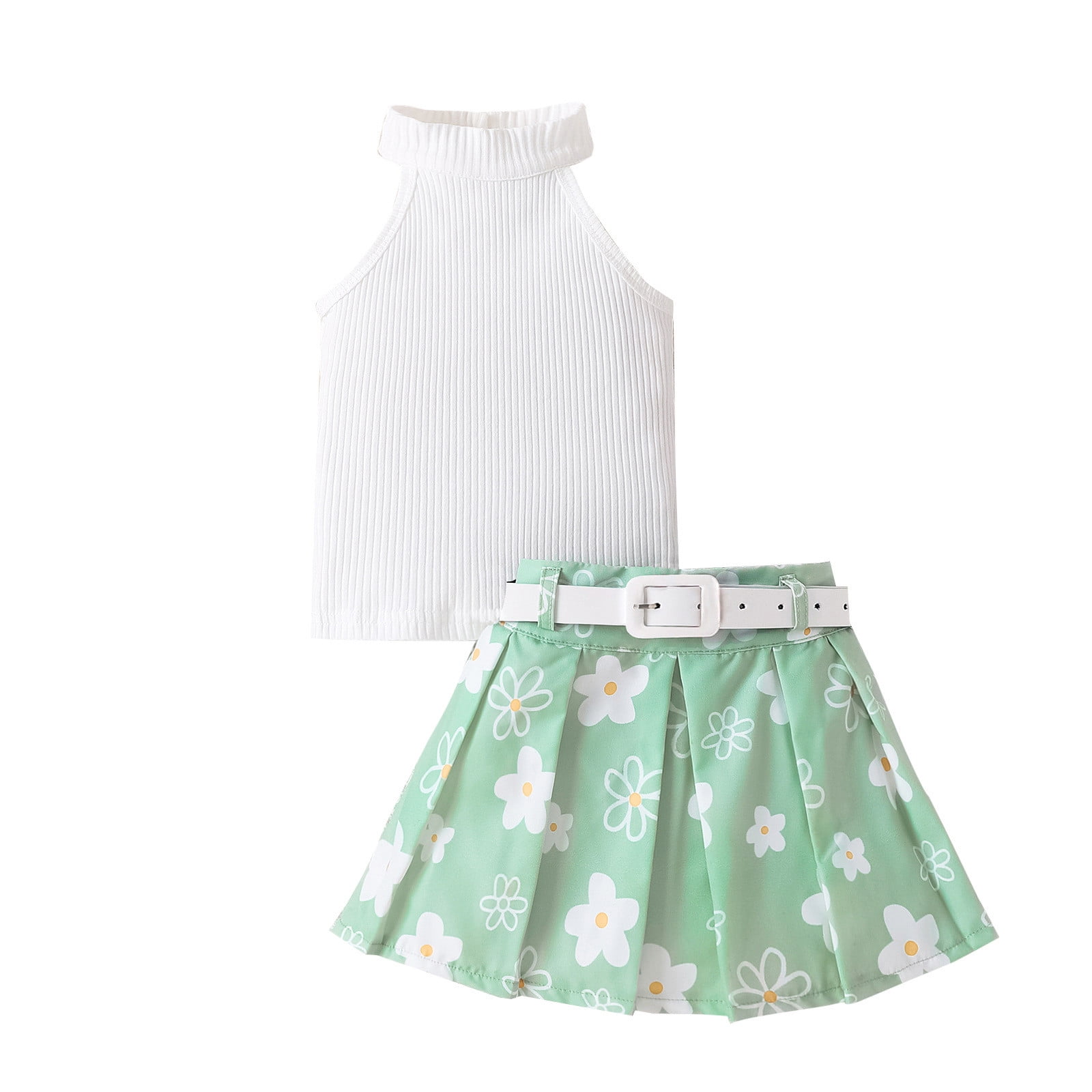 Little Girls 2 Piece Skirt Set Summer Outfits Halter Neck Tops Floral ...