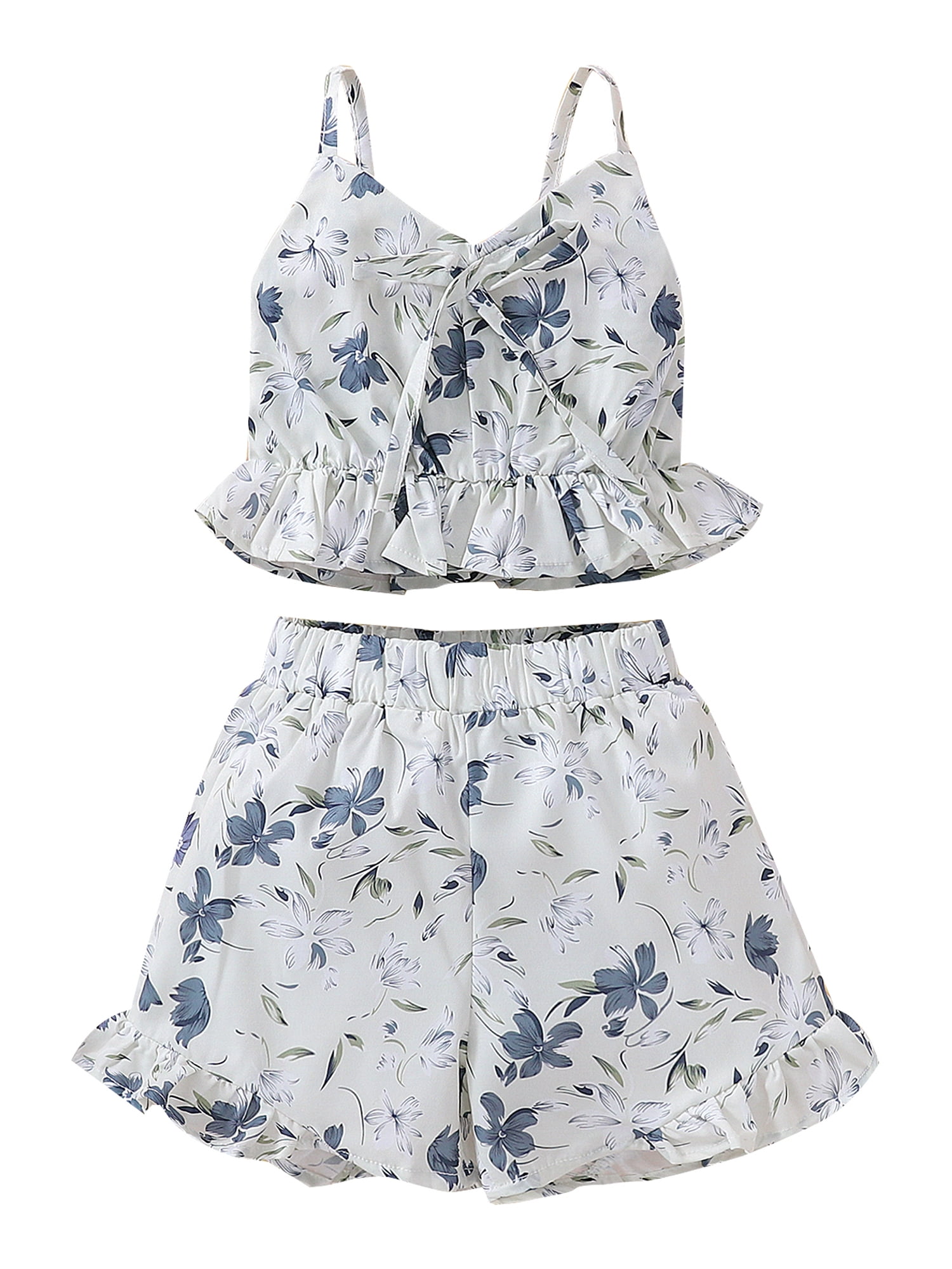 Little Girls 2PCS Pants Set, Sling Flowers Ruffle Hem Camisole High ...