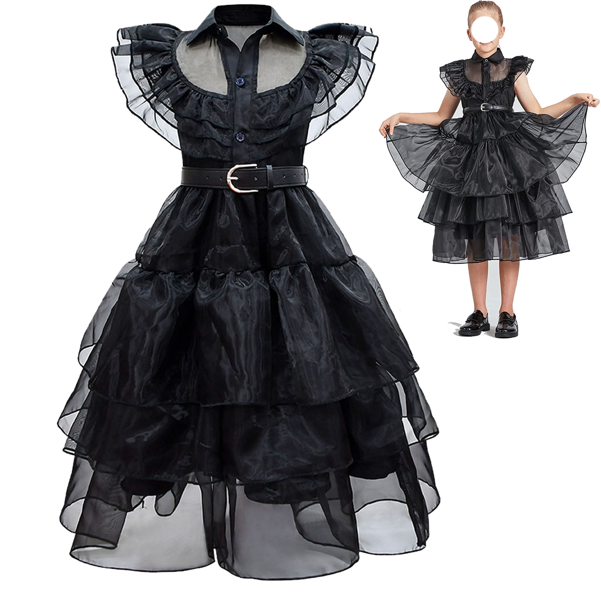 Little Girls Addams Wednesday Black Dress Halloween Cosplay Party ...