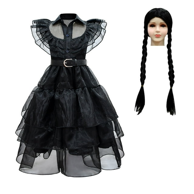 Little Girls Addams Wednesday Black Dress Halloween Cosplay Party ...