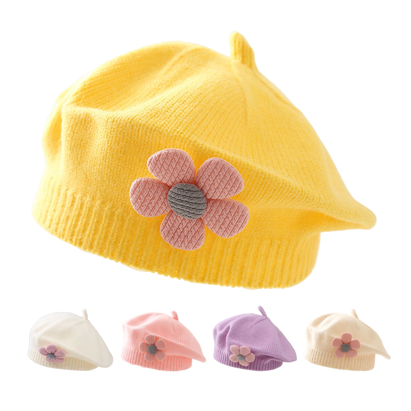 Little Girls Beret Hat French Artist Knit Hat with Cute Flower Warm ...