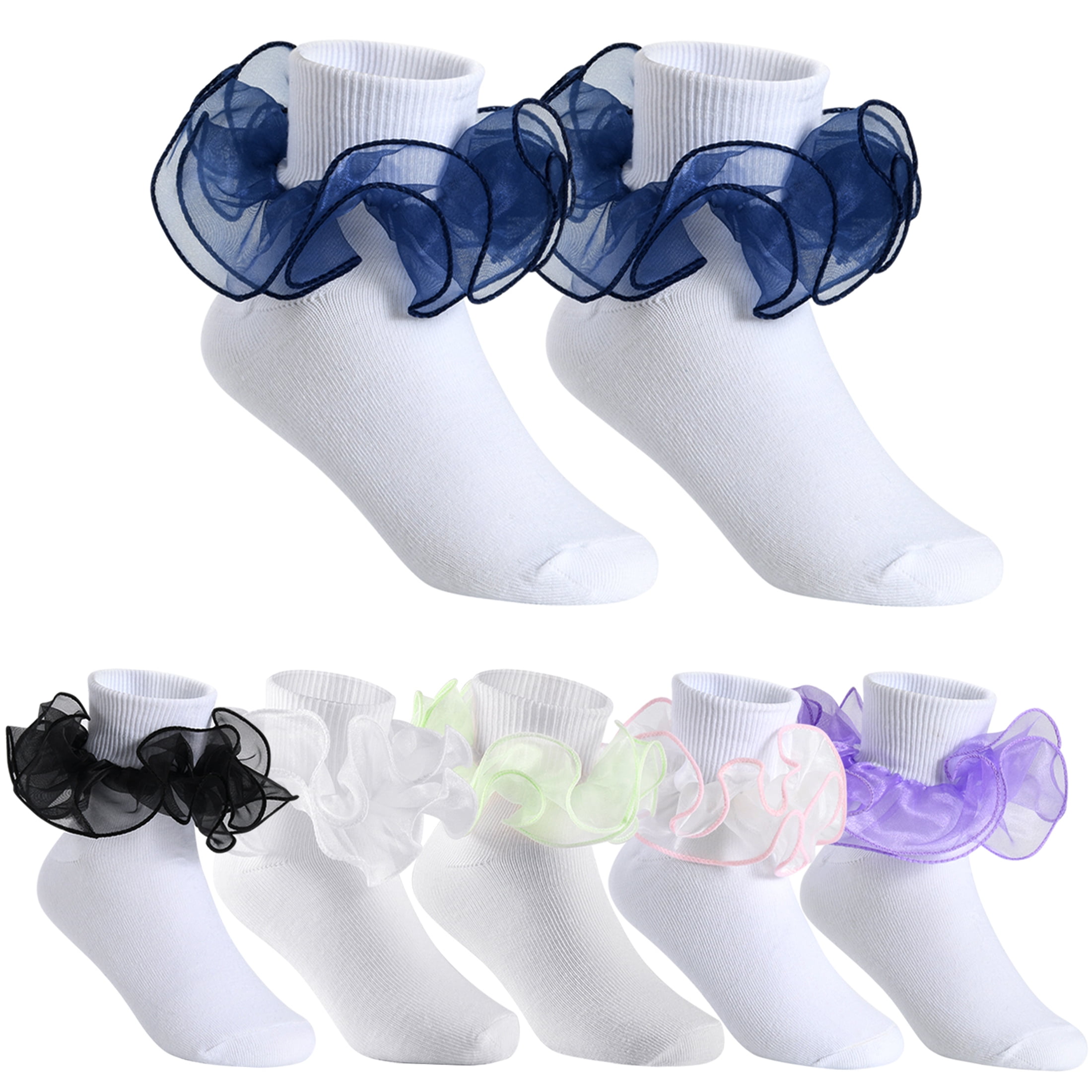 Comfy Long Kids Little Girls Big Ruffle Socks Cute Double Lace Frilly ...