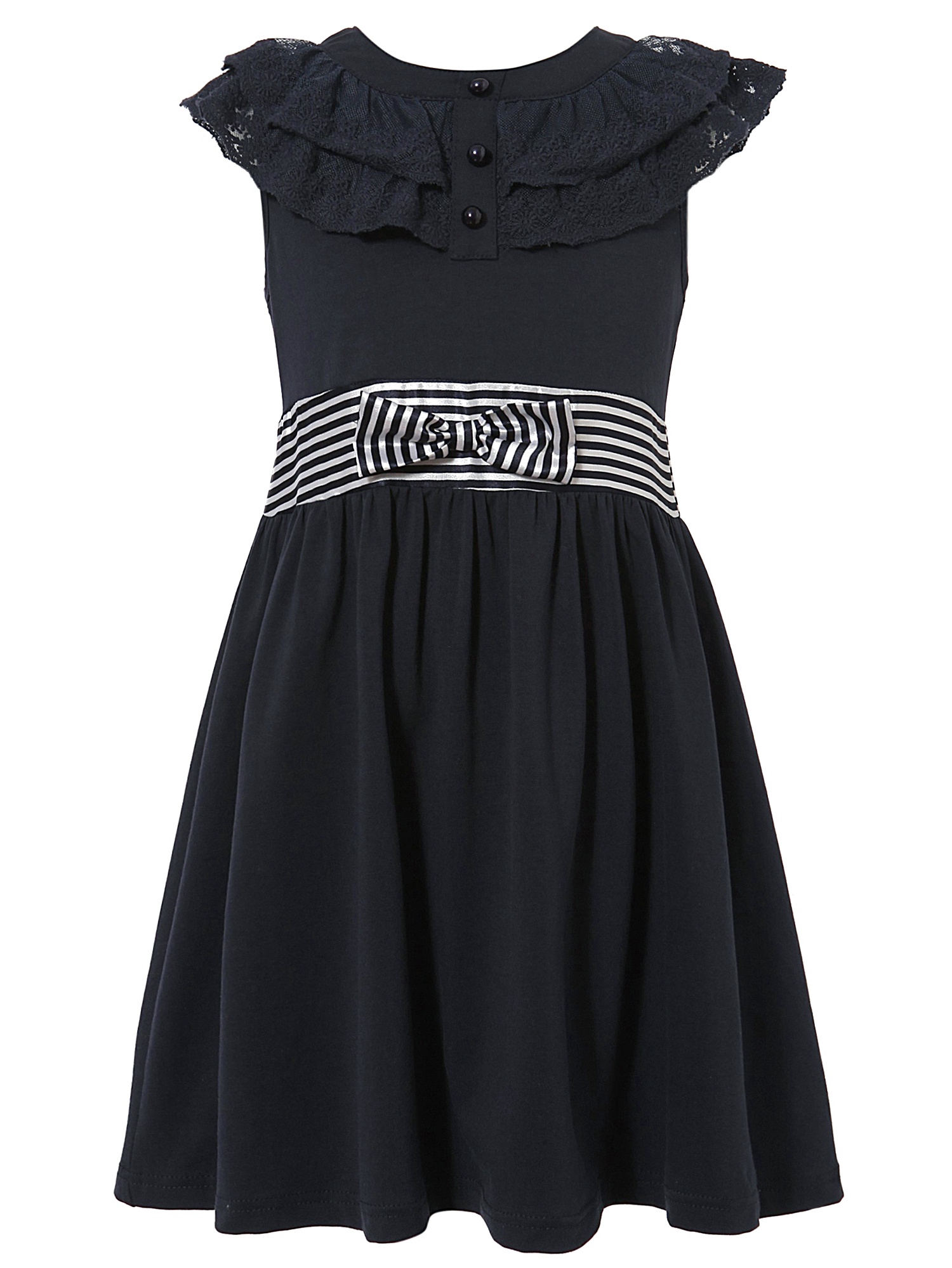 Little Girls Black Lace Trimmed Neckline Bow Knit Sundress 2/3 ...