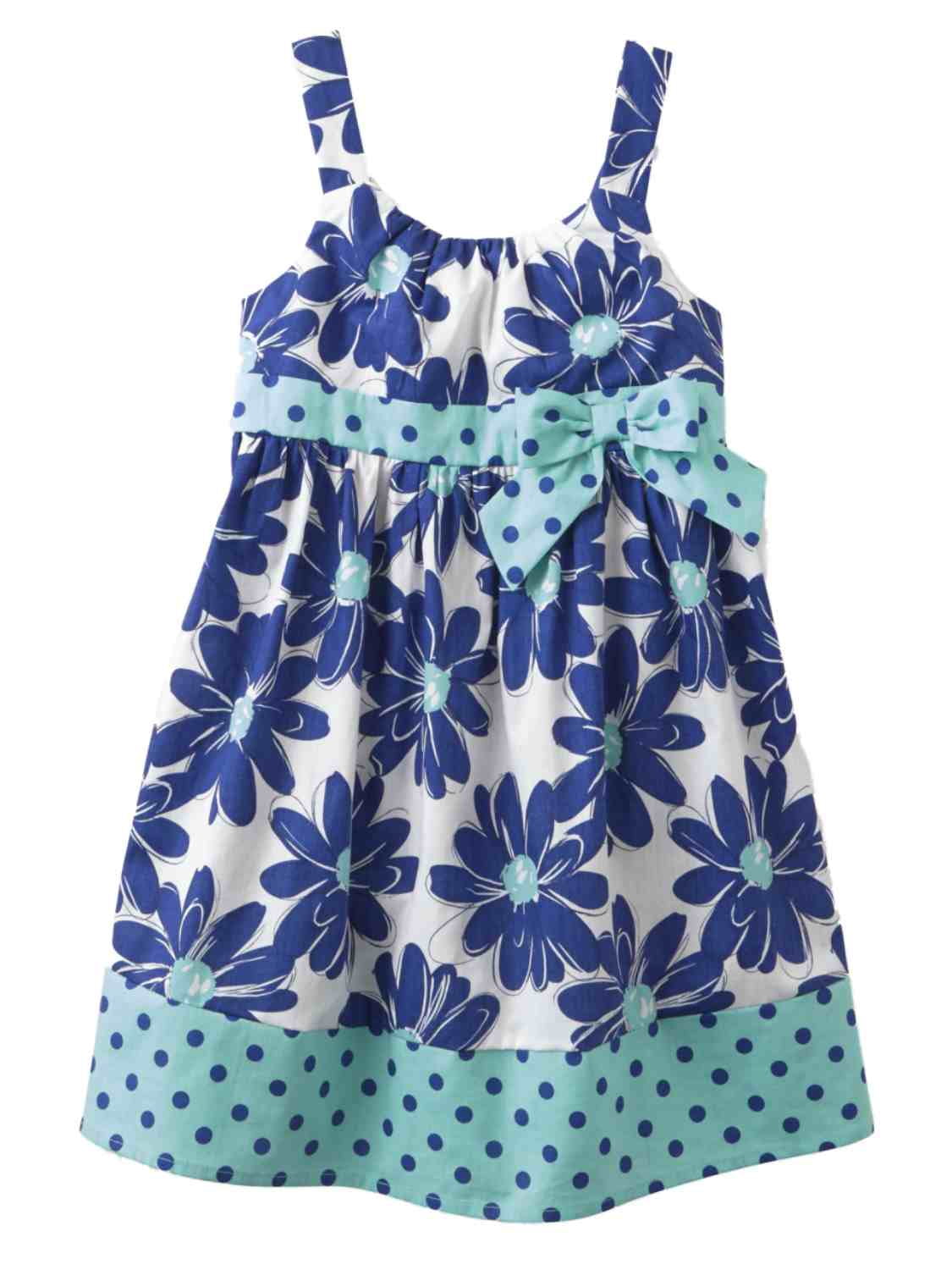 Little Girls Blue Floral Polka Dot Sun Dress Cotton Sundress 4 ...