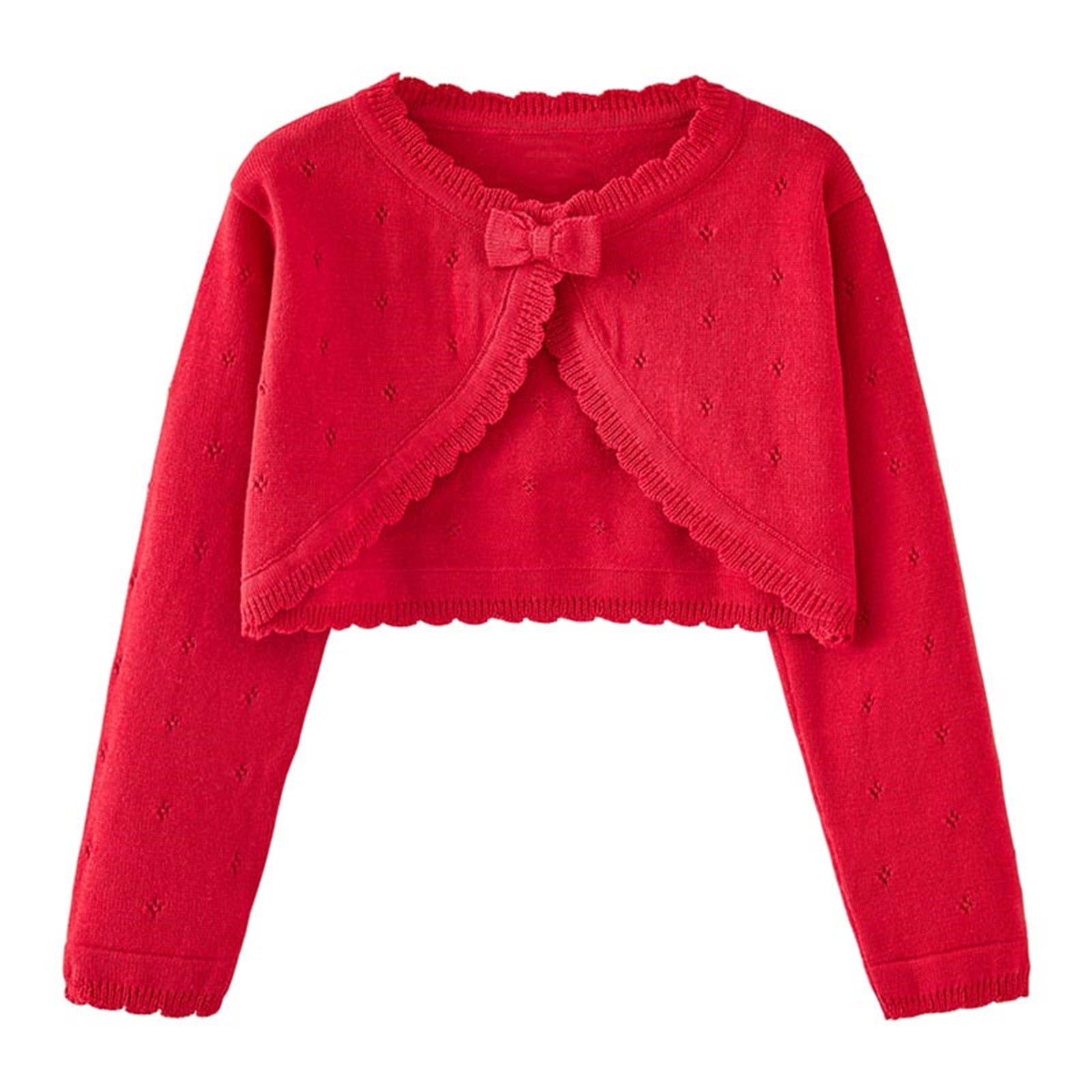 Little Girls Bolero Sweaters Long Sleeve Knit Shrug Cardigans with Bow ...