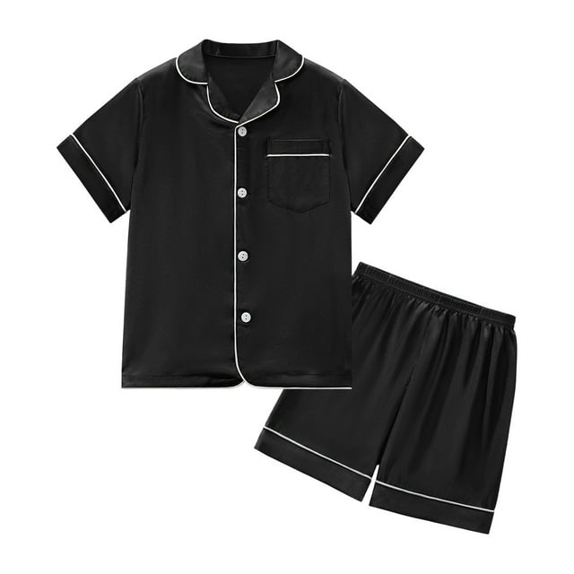 Little Girls Boys Button Down Pajama Sets Kids Satin Silk Short Sleeve ...