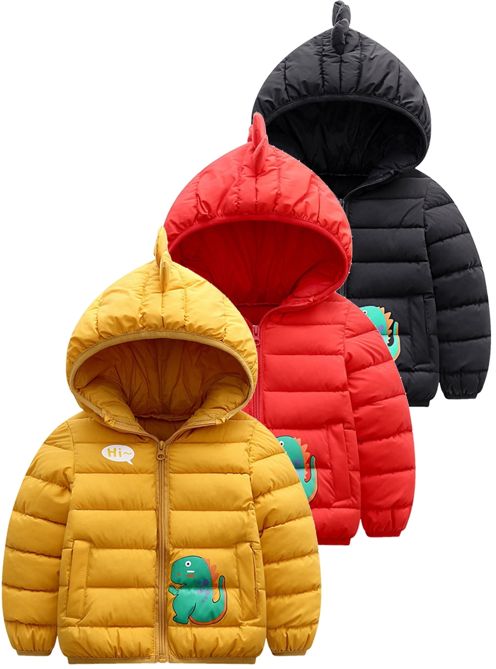 Little Girls Boys Light Down Jacket, Kids Dinosaur Hooded Coat Warm Windproof Snowsuit 1-6T ...