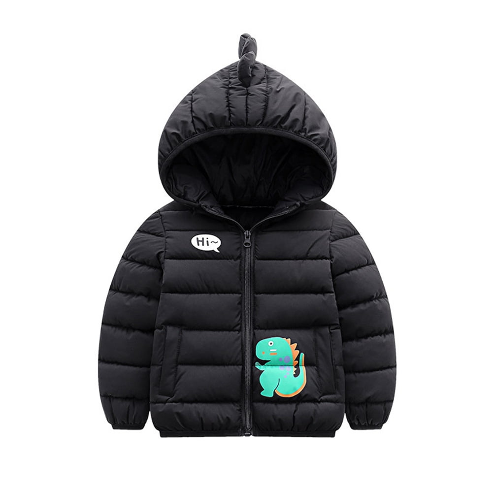 Little Girls Boys Light Down Jacket, Kids Dinosaur Hooded Coat Warm Windproof Snowsuit 1-6T ...
