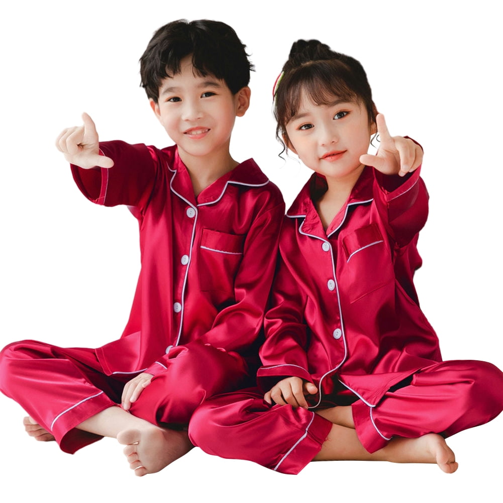 Little Girls Boys Satin Pajamas Set Kids Girls' Silk Printed Pajamas 2 ...