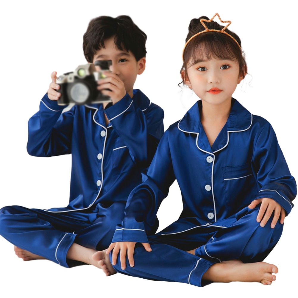 Little Girls Boys Satin Pajamas Set Kids Girls' Silk Printed Pajamas 2 ...