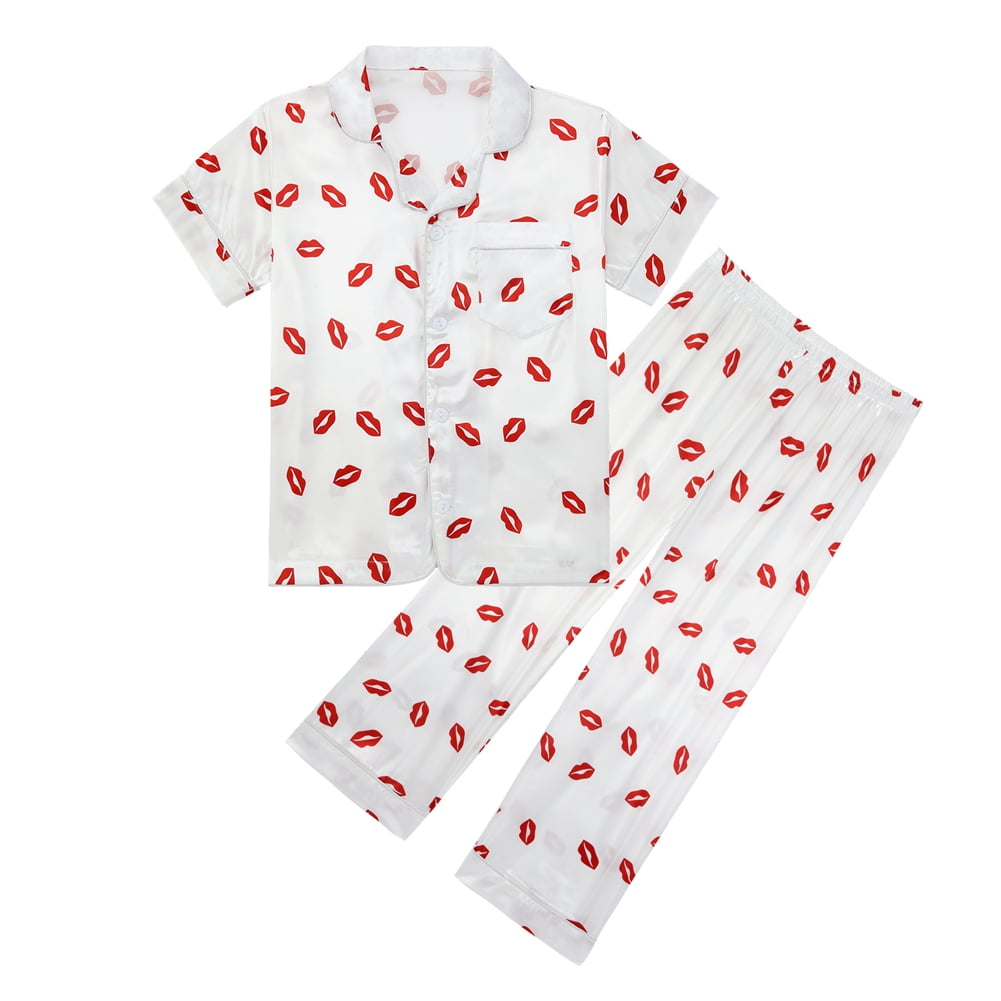 Little Girls Button Down Pajamas Kids Short Sleeve Top Long Pant ...