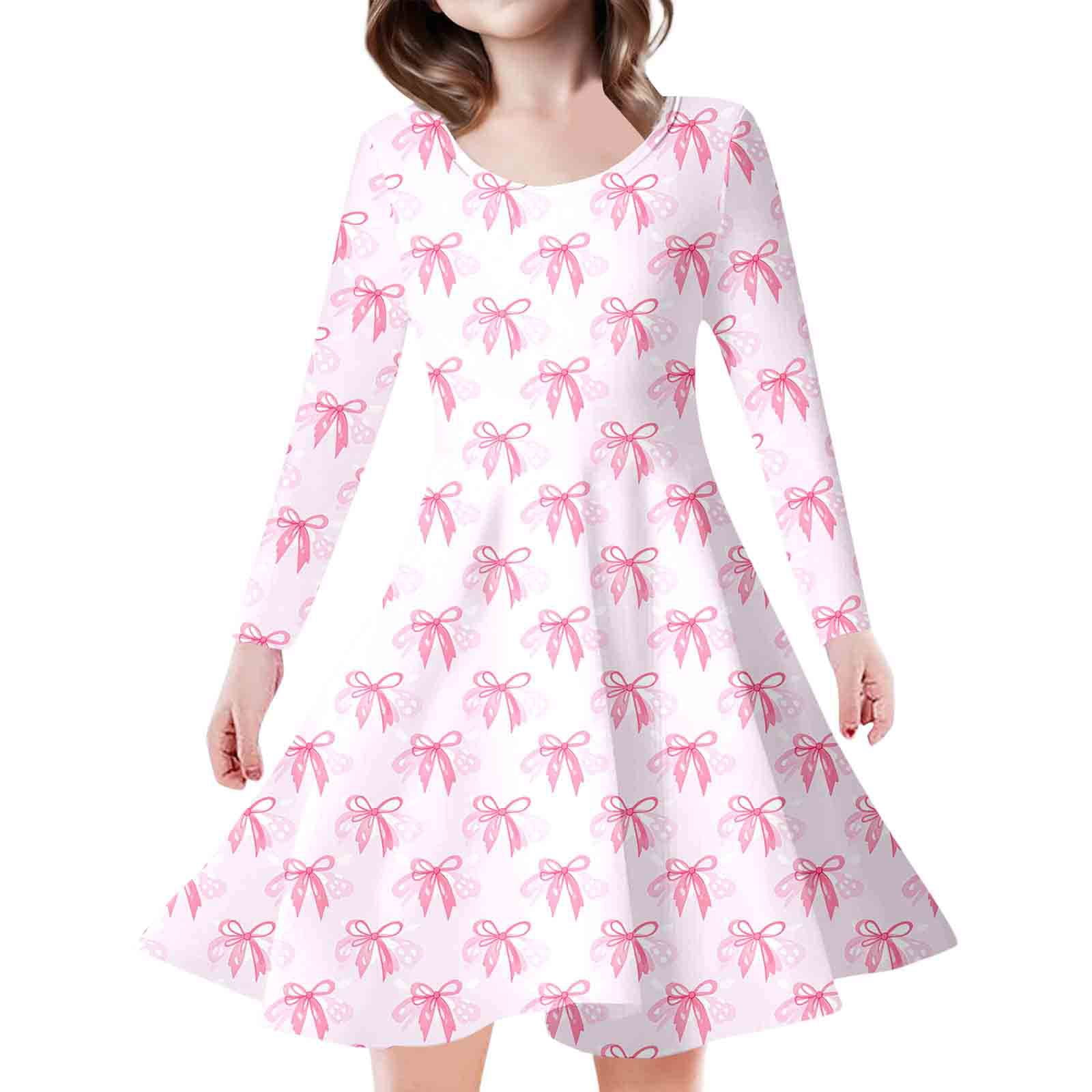 Little Girls Casual Dresses Bowknot Printed Long Sleeve Party Princess ...