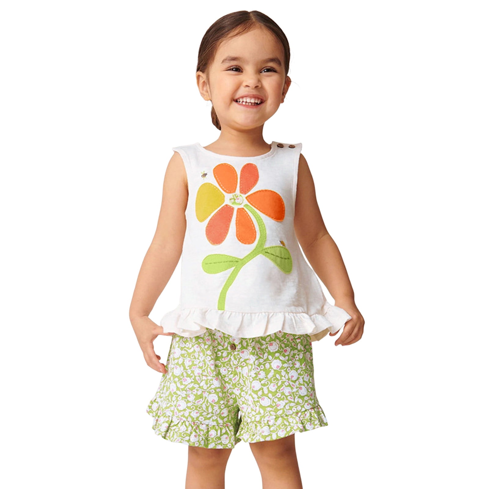 Little Girls Casual Outfit Sets Short Sleeve Floral Prints Tops Shorts 2Pcs Children Summer ...