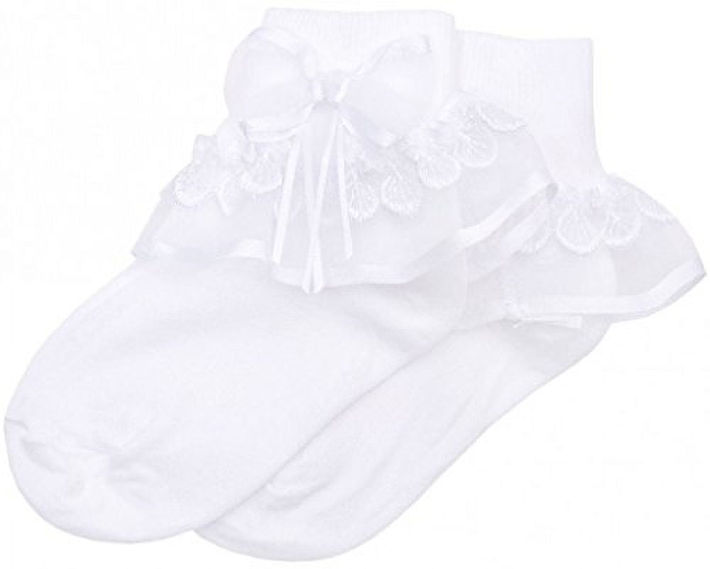 Little Girls' Christening Holy Communion Baptism Mesh Trim Bow Accent ...