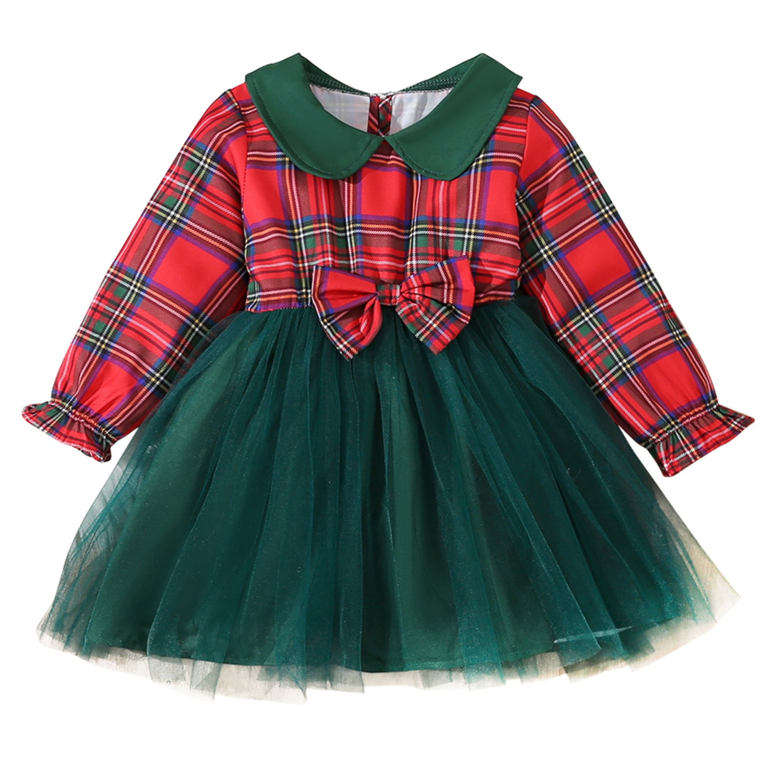 Little Girls Christmas Dress Toddler Tulle Plaid Mesh Skirt Dress Xmas ...