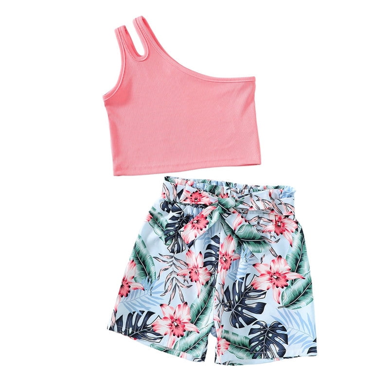 Little Girls Clothes Pink Pit Stripe Sleeveless Oblique Shoulder Top ...