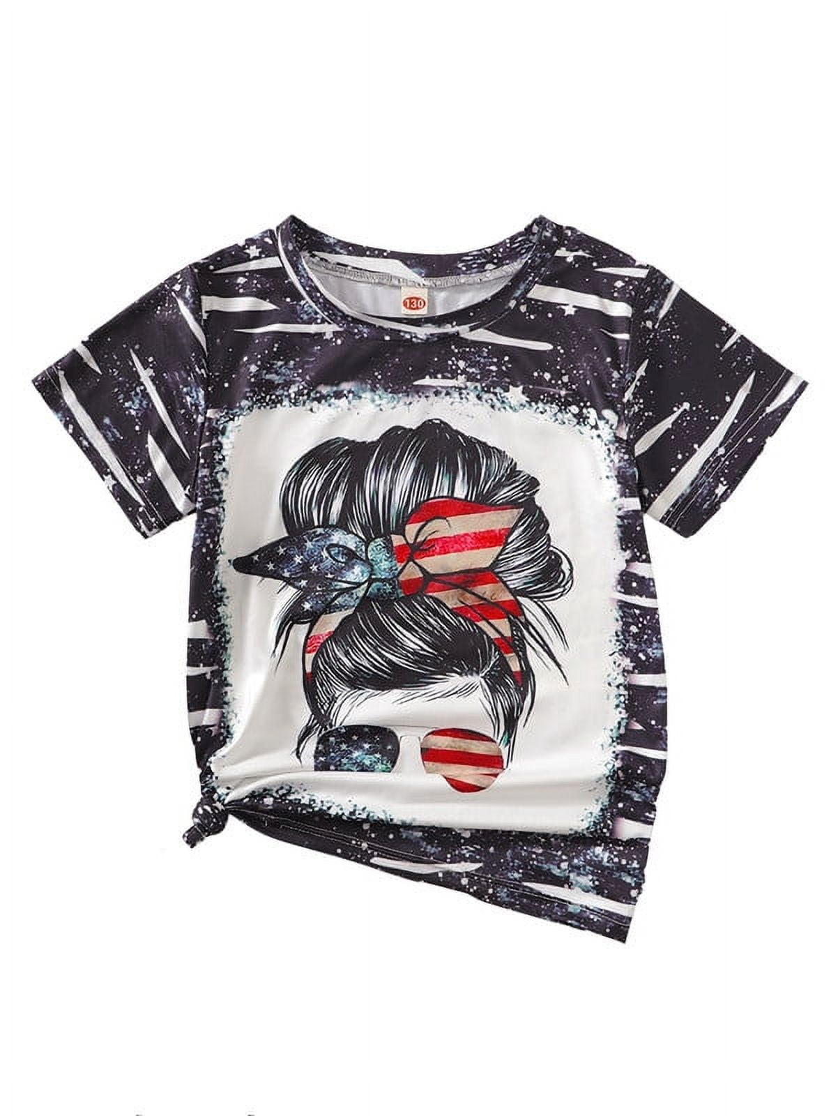 Little Girls Clothes Portrait Striped Pattern Printed Round Neck T ...