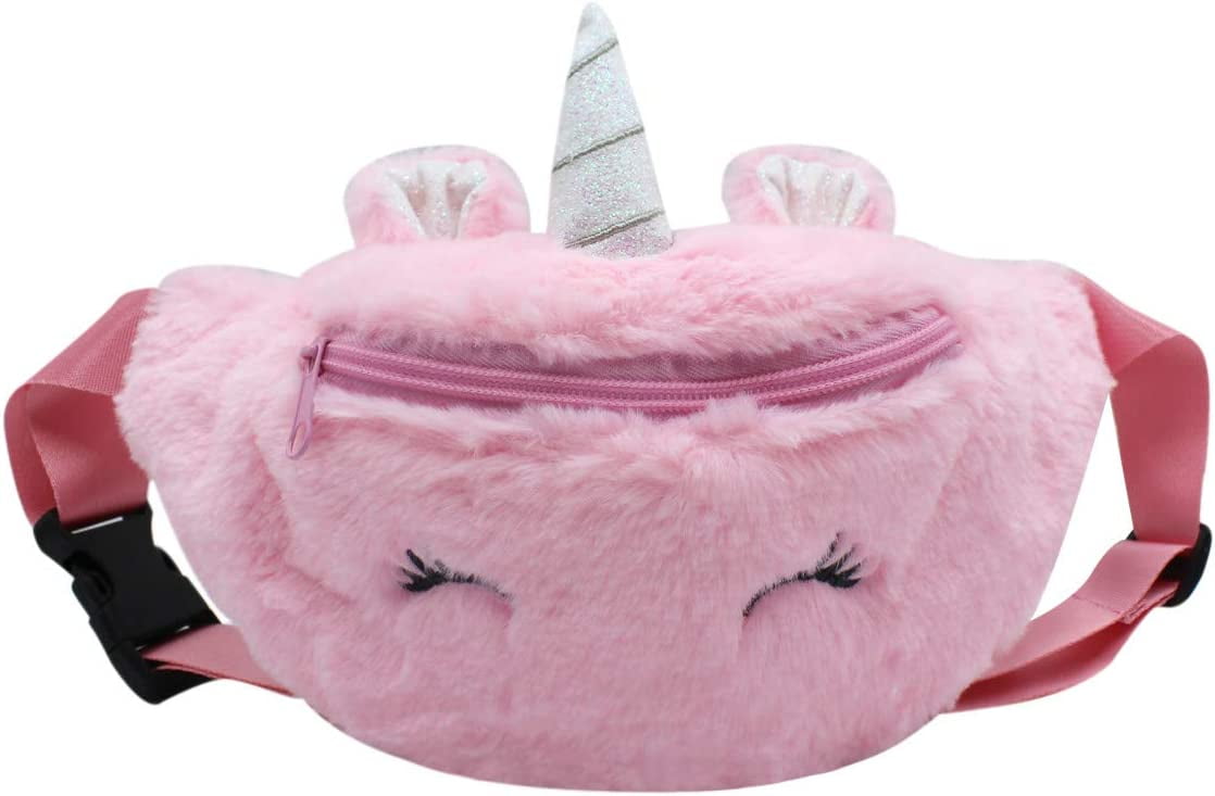 Little Girls Colorful Rainbow Plush Fanny Pack Glitter Rabbit Crossbody ...