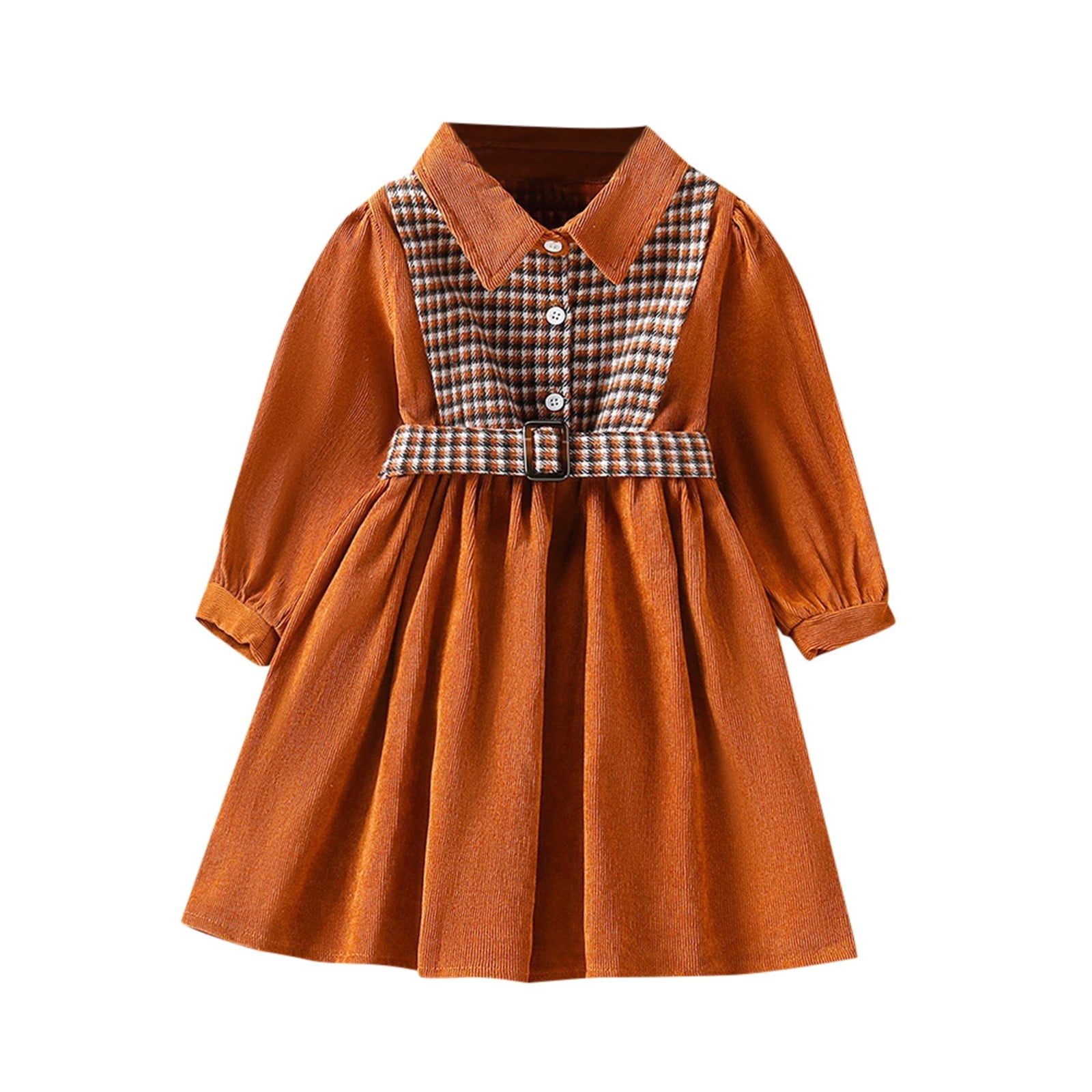 Little Girls Corduroy Dress Long Sleeved Plaid Dresses Fall Winter ...