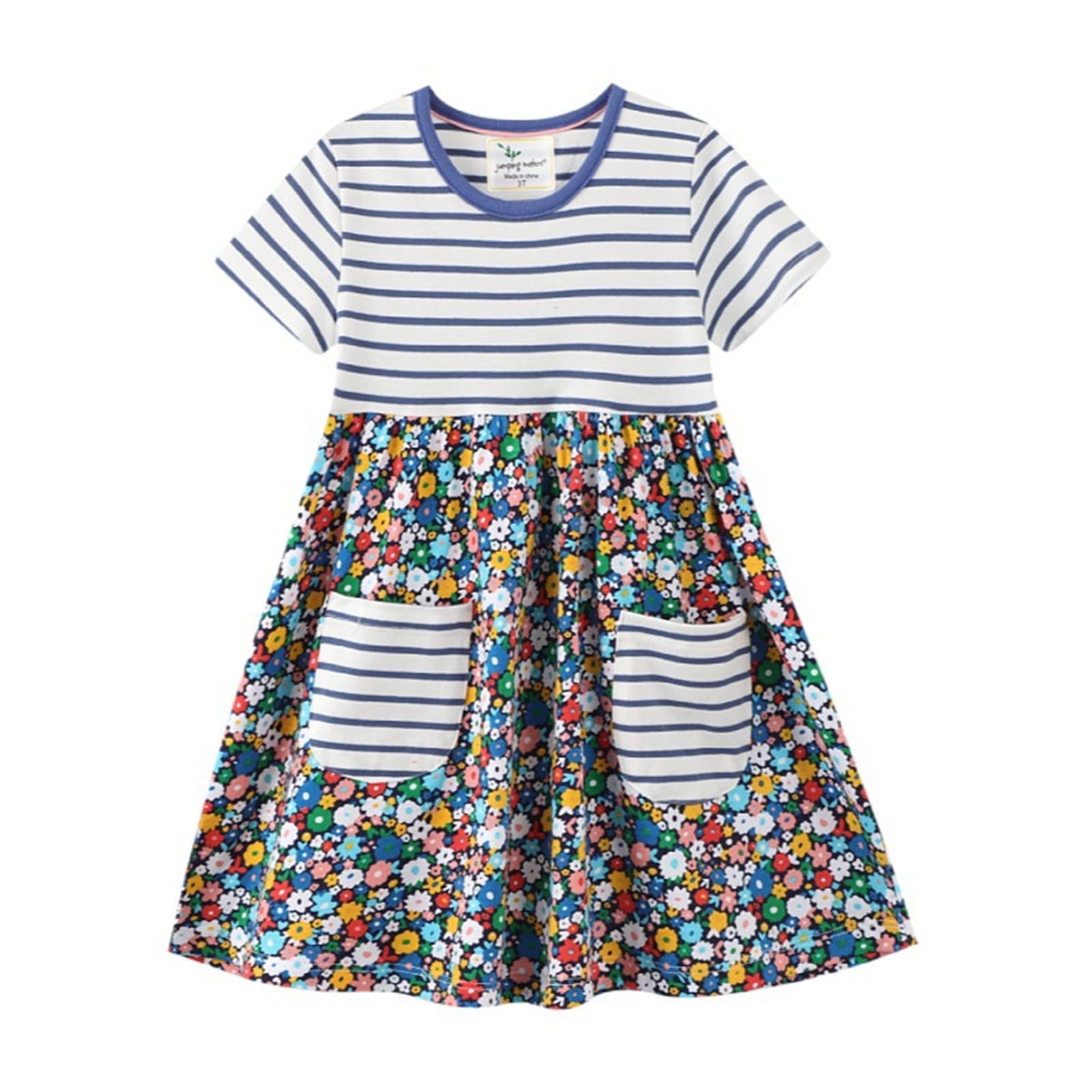 HILEELANG Little Girls Cotton Dress, Short Sleeves, Summer Playwear ...