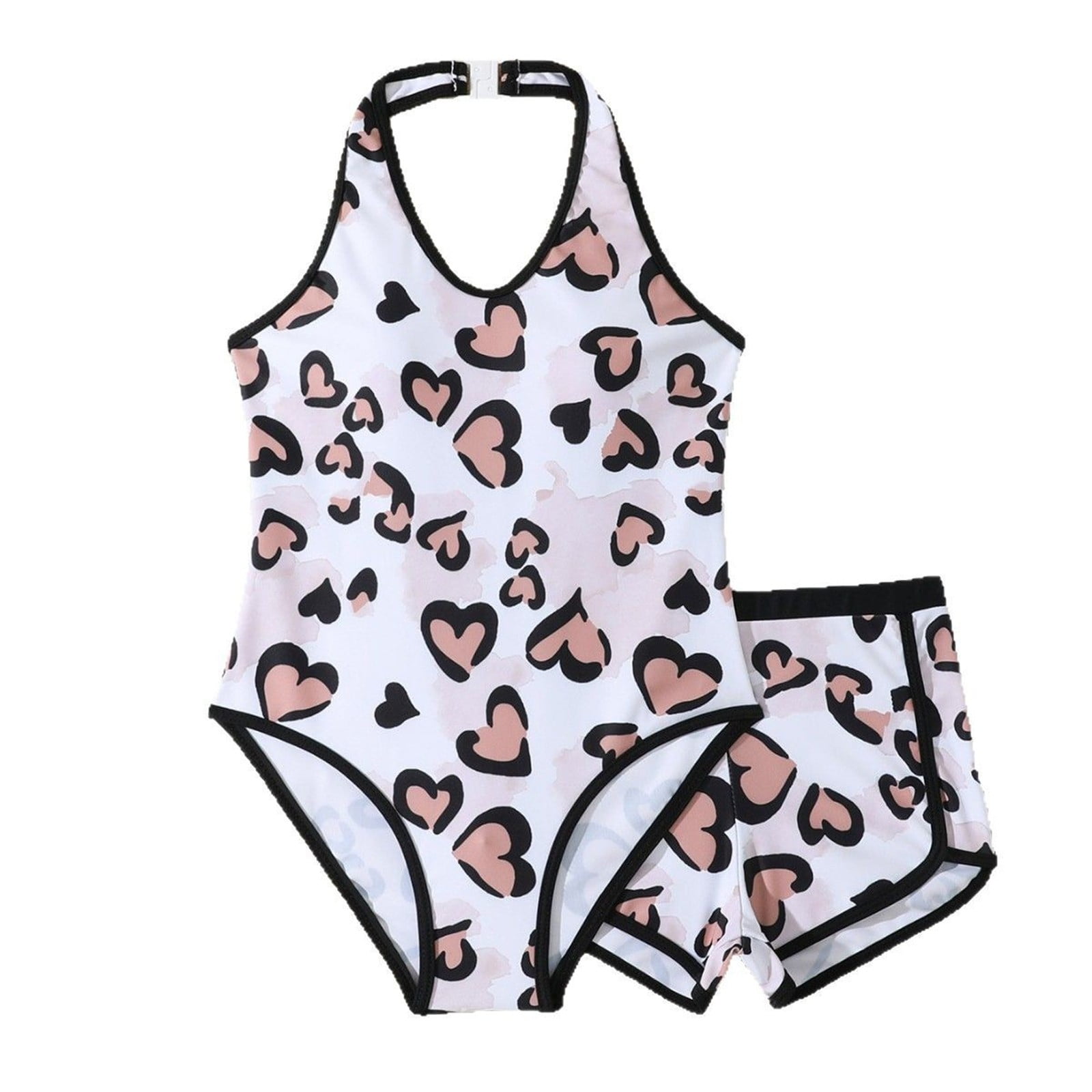 Little Girls Cute Heart Print Swimsuit With Cover Up Shorts Swimsuit ...