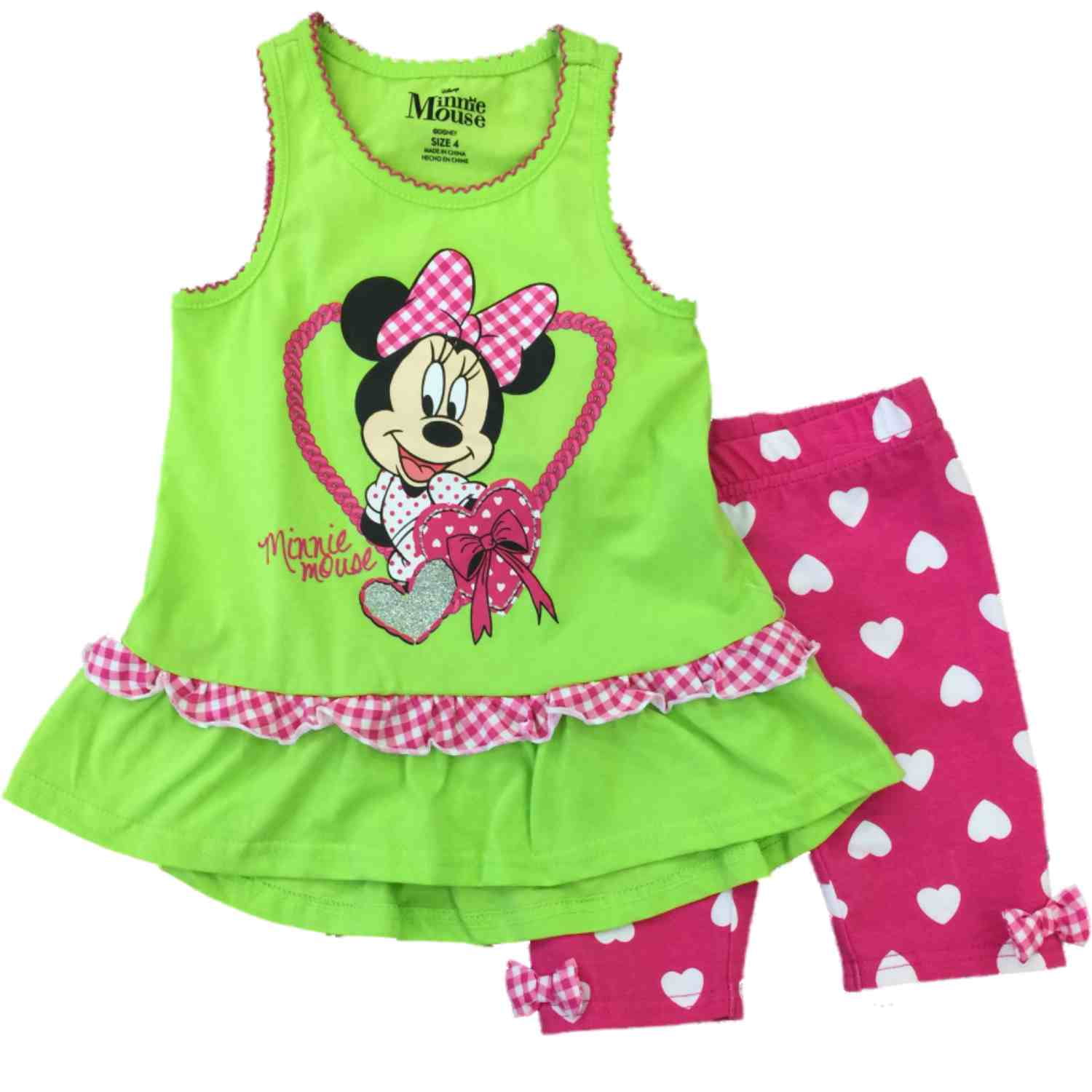 Little Girls Disney Lace Ruffle Minnie Mouse Shirt & Heart Print Pant ...