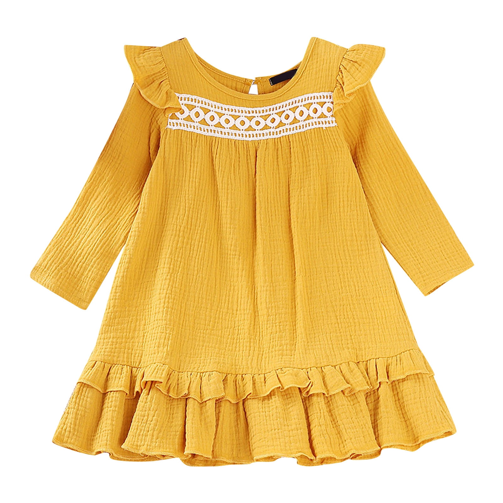 Little Girls Dresses Child Patchwork Long Ruffled Sleeve Pincess Dress ...