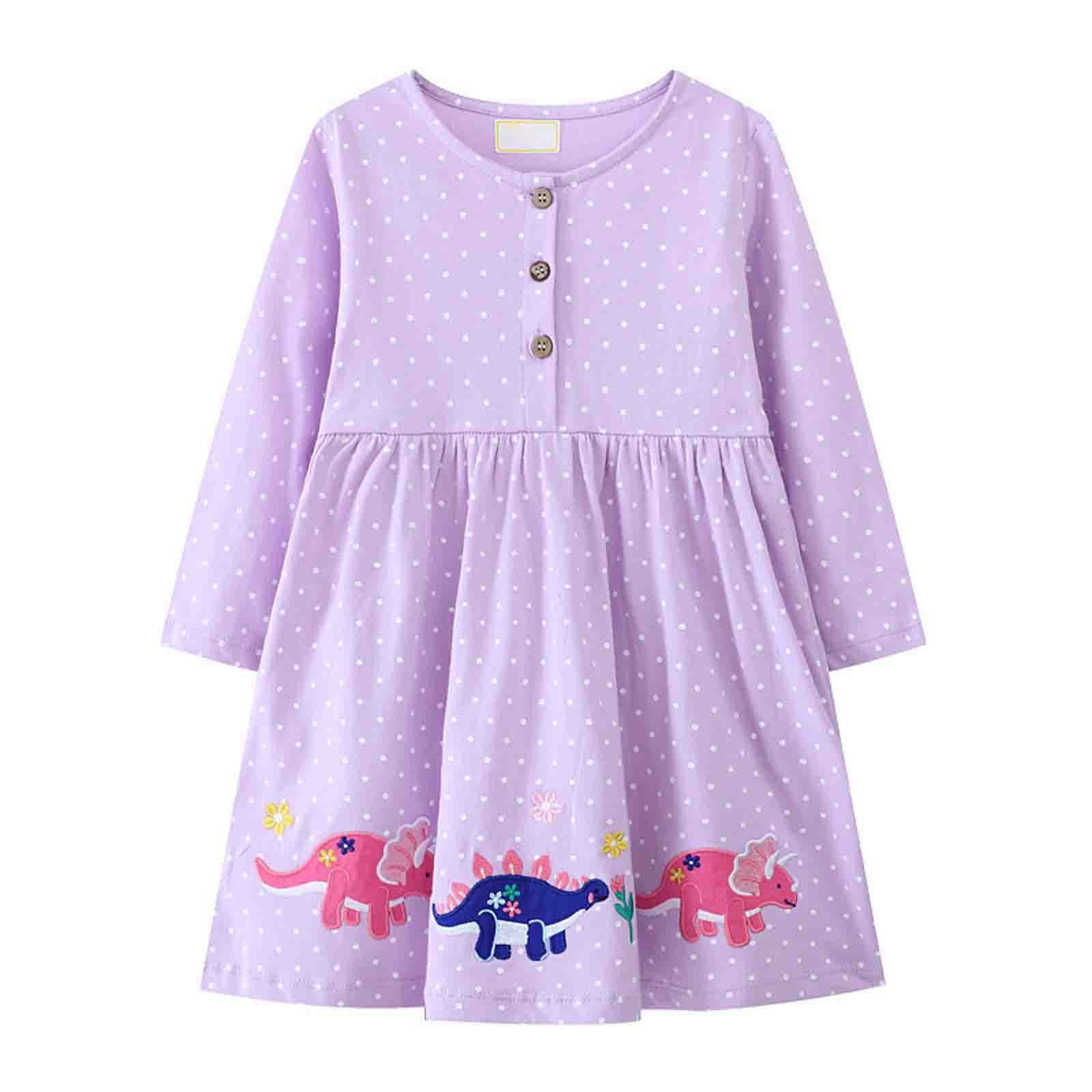 Little Girls Dresses Ctton Long Sleeve Casual Catoon Appliques Dress ...