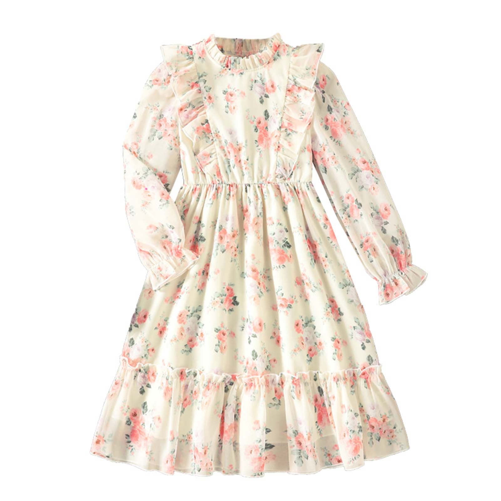 Little Girls Dresses Floral Print Long Sleeve French Elegant Style ...