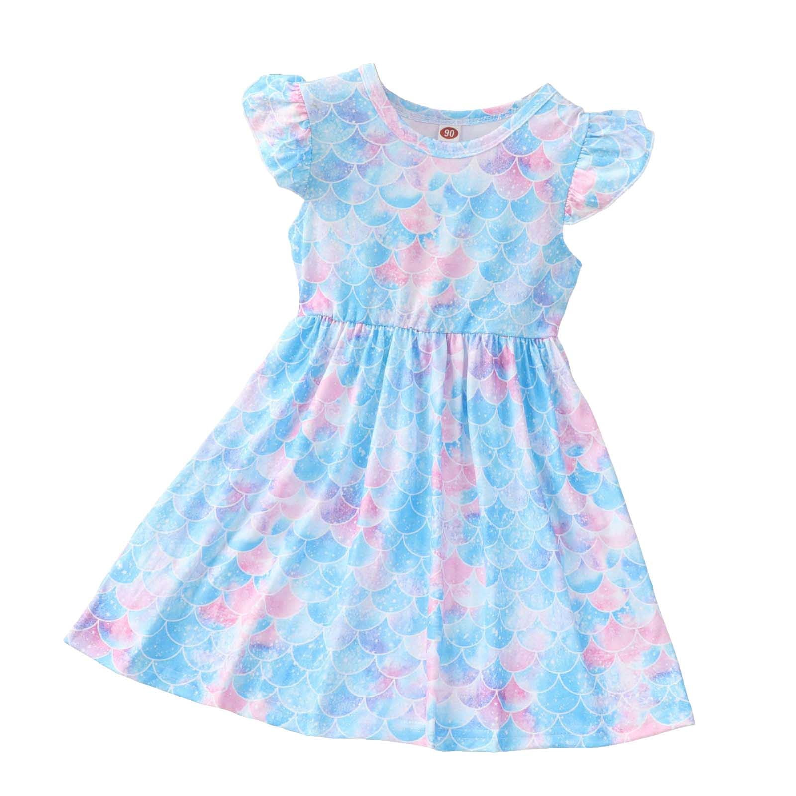 Little Girls Dresses Kid Floral Ruffle Sleeve Fish Scale Sunress Summer ...