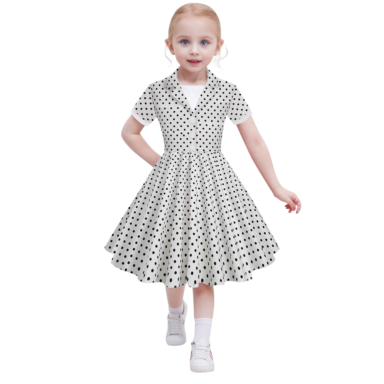 Little Girls Dresses Kids Short Sleeve Vintage Polka Dots In 50S Style ...