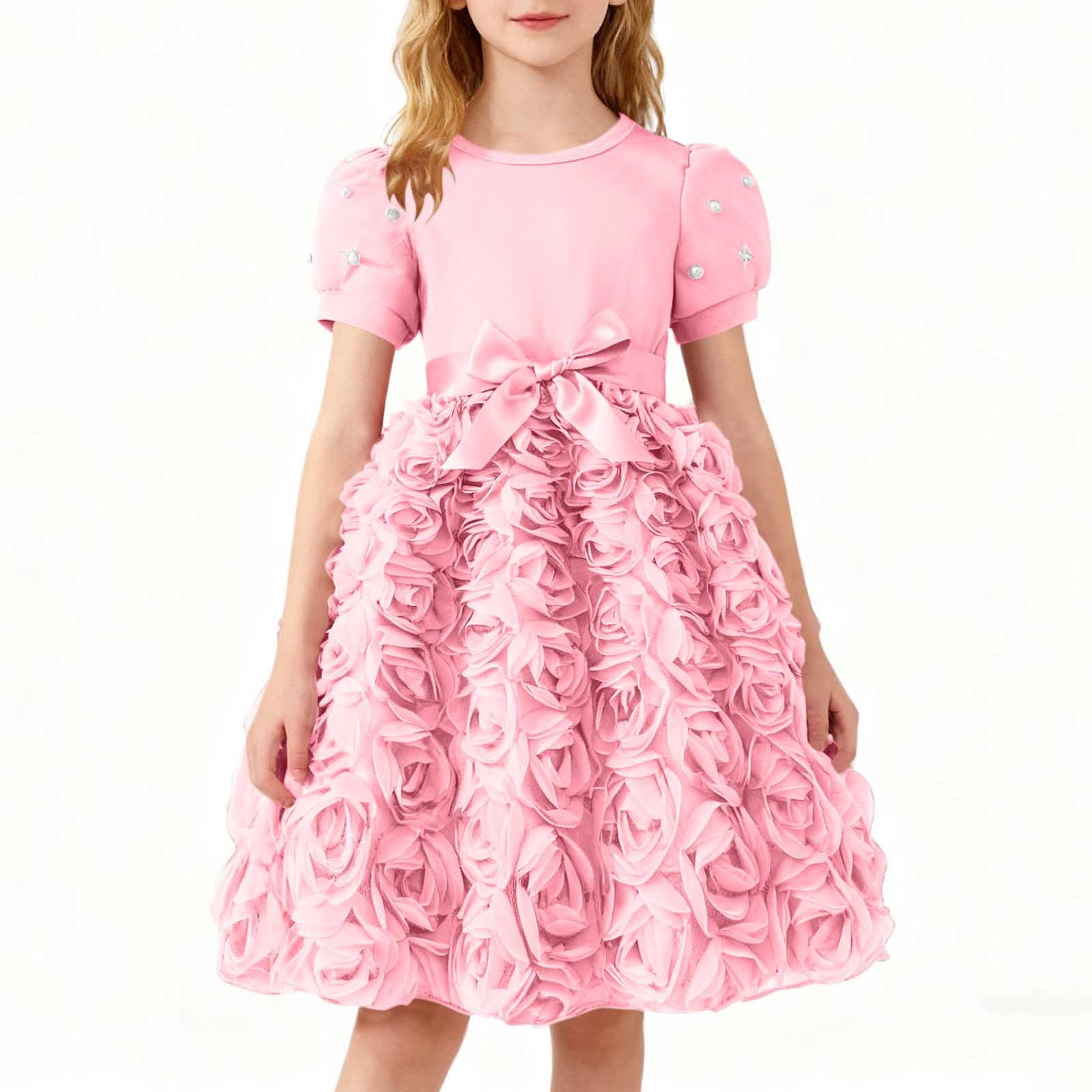 Little Girls Dresses Ruffle Sleeve Summer Dress Solid Color Hollow ...