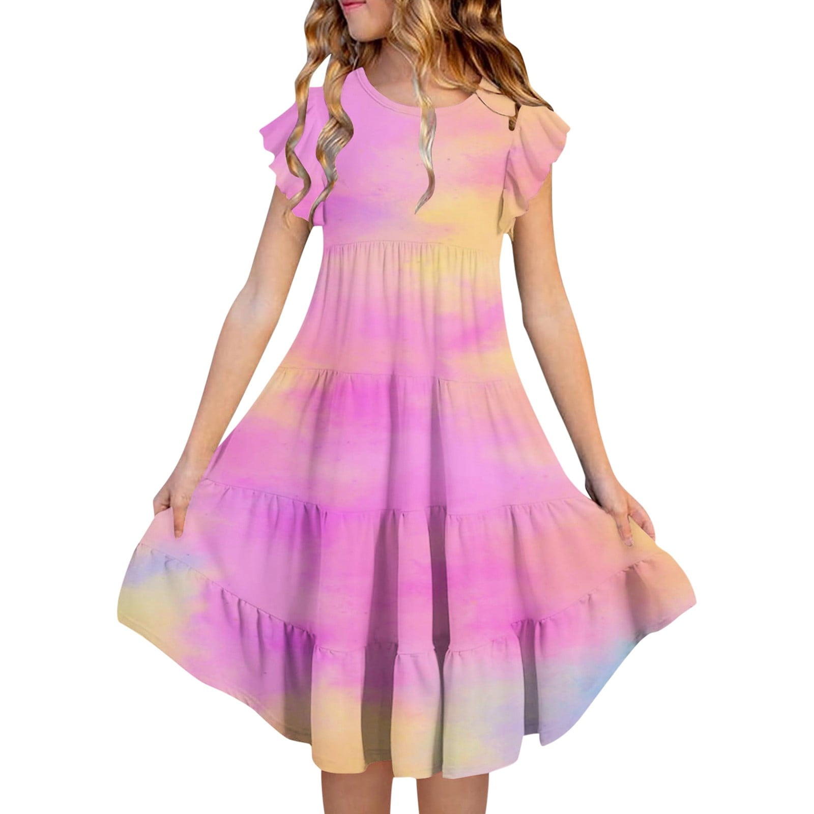 Little Girls Dresses Size 10-12 Gradient Print Comfortable Layer ...