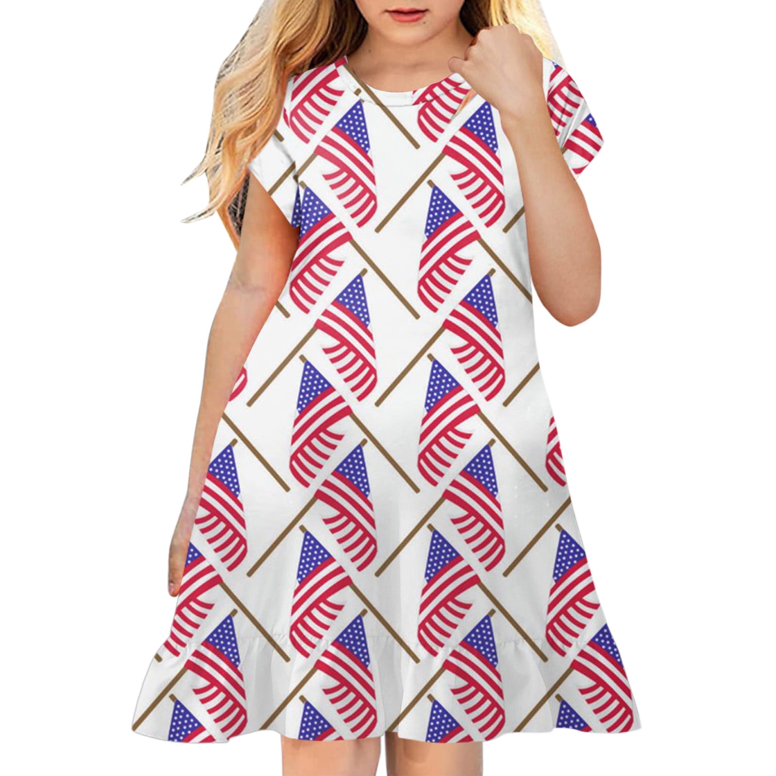 Little Girls Dresses Size 5 Years-6 Years Spring Summer Print Ruffle ...