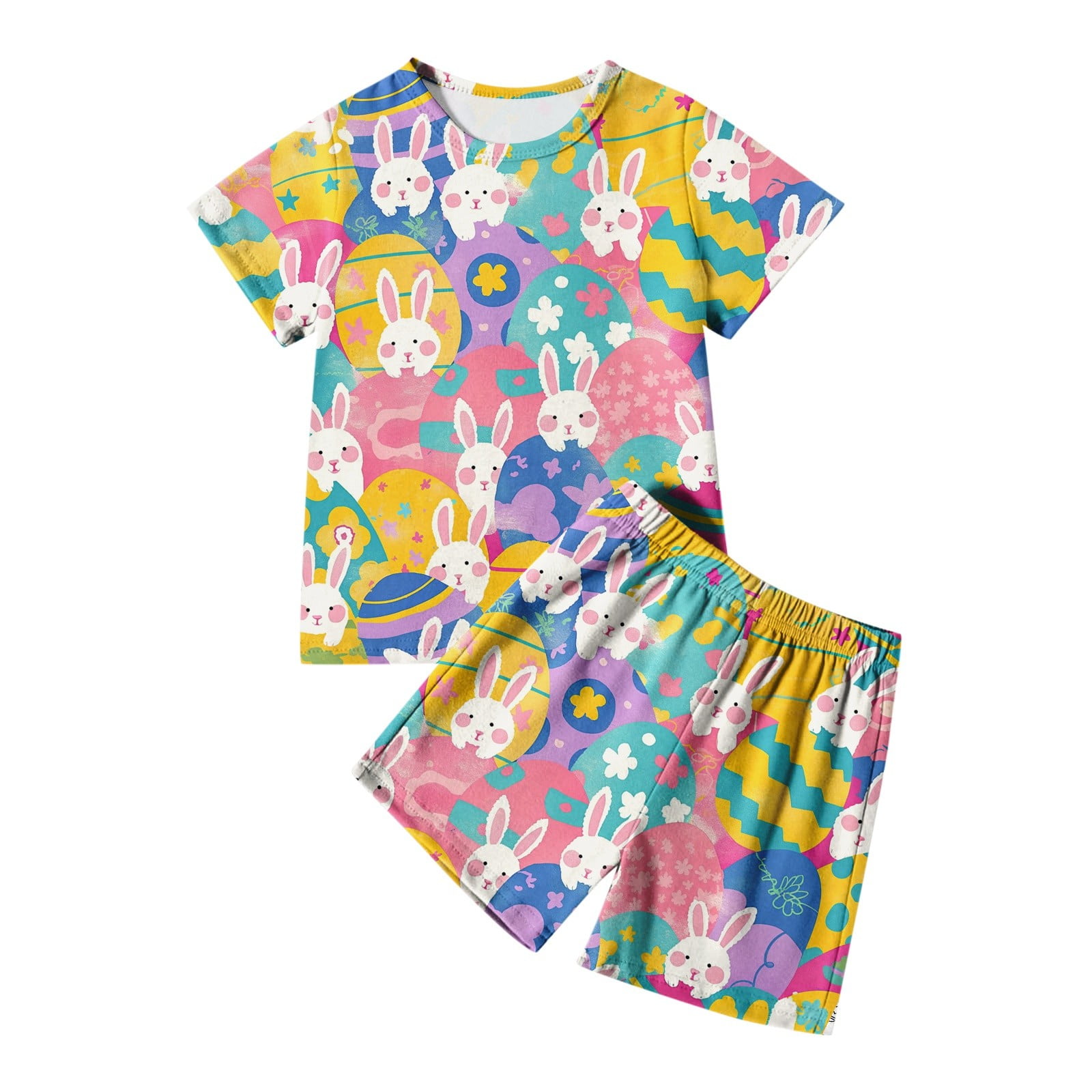Little Girls Easter Sets Crew Neck Cute Print Short Sleeve Summer ...