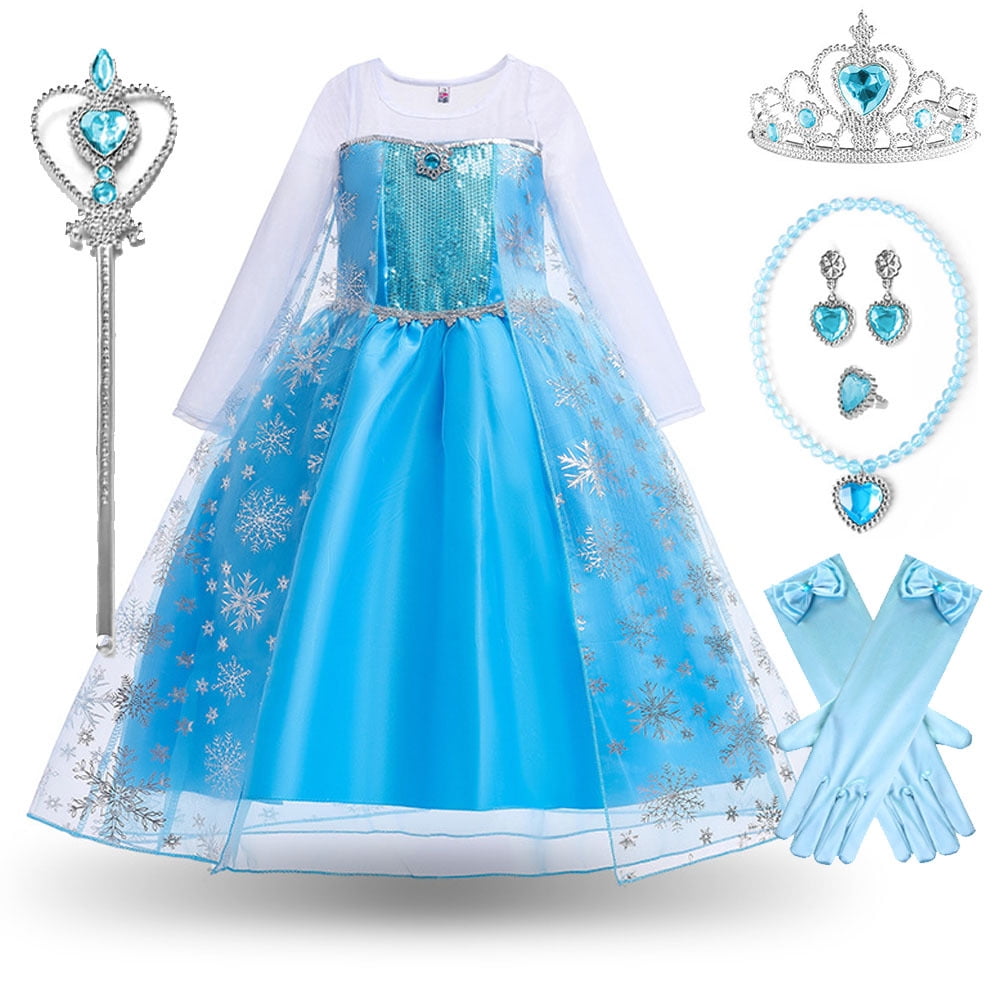 Little Girls Elsa Princess Costume Blue Cosplay Dress up for Halloween ...